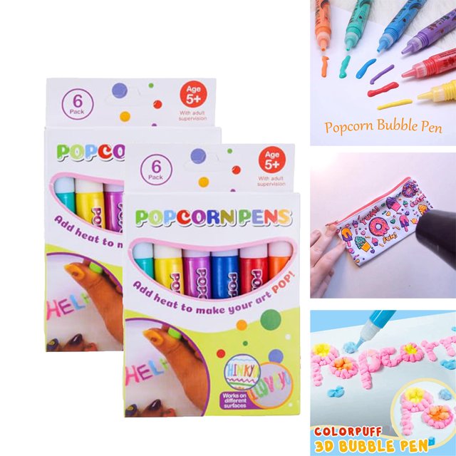 Kehuo 2 Boxes DIY Bubble Popcorn Drawing Pens, Puffy Bubble Pen Puffy ...