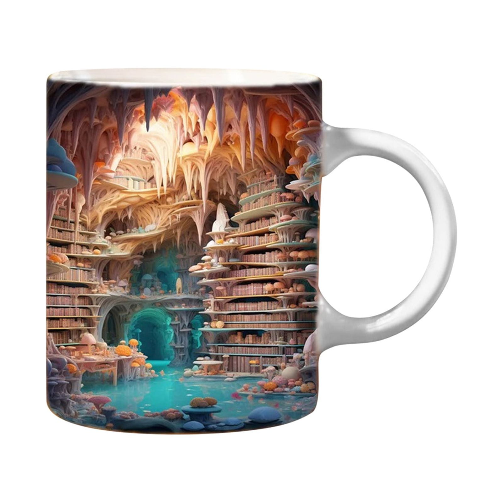 Kehuo 3D Bookshelf Mug 3D Bookshelf Coffee Mug - 3D Effect Ceramic ...
