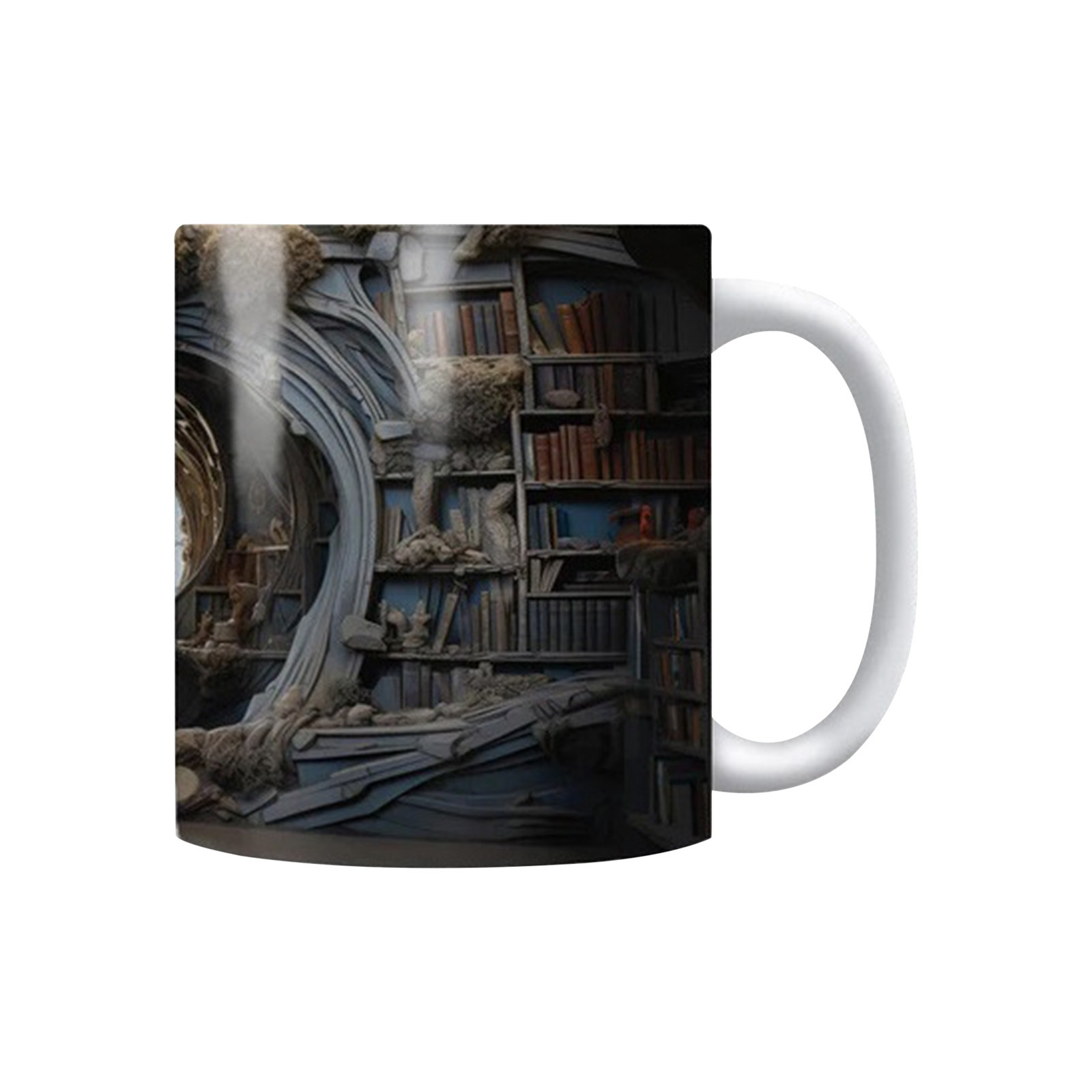 Kehuo 3D Bookshelf Mug 3D Bookshelf Coffee Mug - 3D Effect Ceramic ...