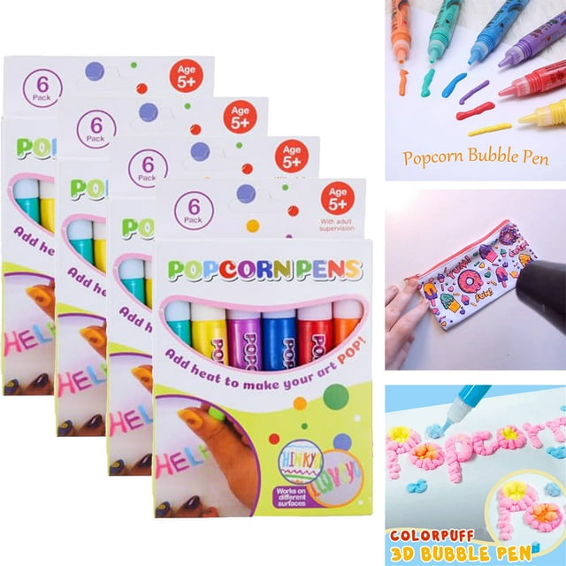 Kehuo 4 Boxes DIY Bubble Popcorn Drawing Pens, Puffy Bubble Pen Puffy ...