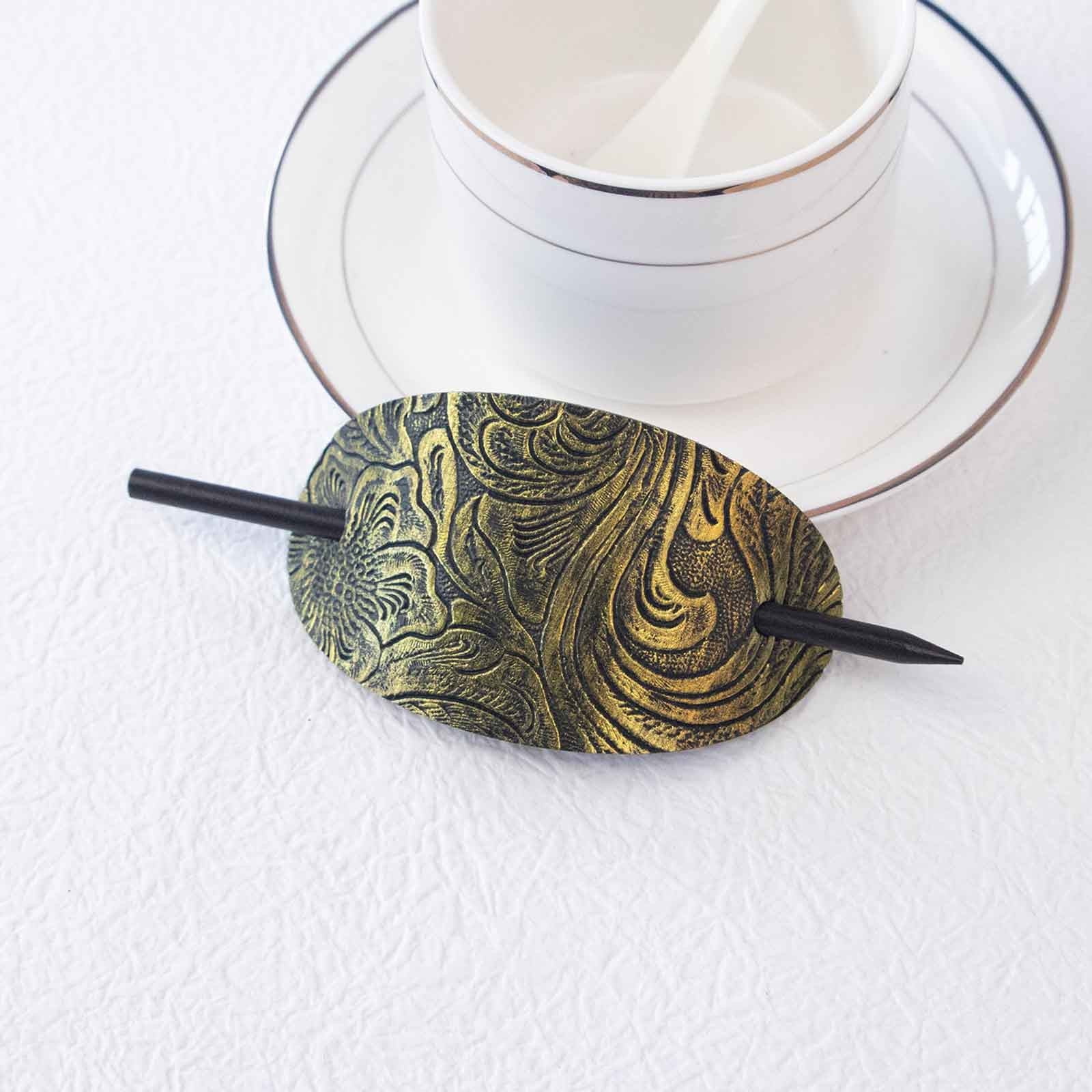 Kehuo Leather Hair Pin with Stick - Oval Faux Leather Hair Clip ...