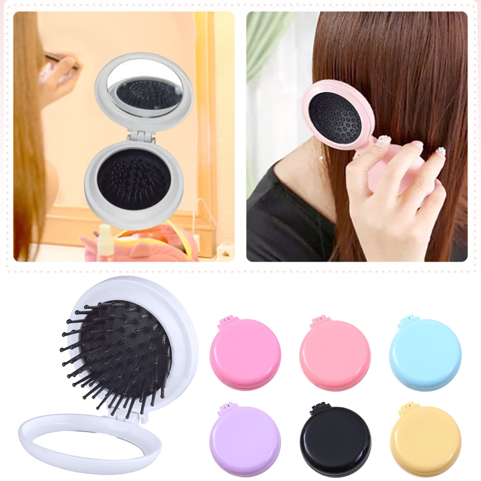 Kehuo Romantic Macaroon-color Folding Hair Brush with Mirror, Round ...