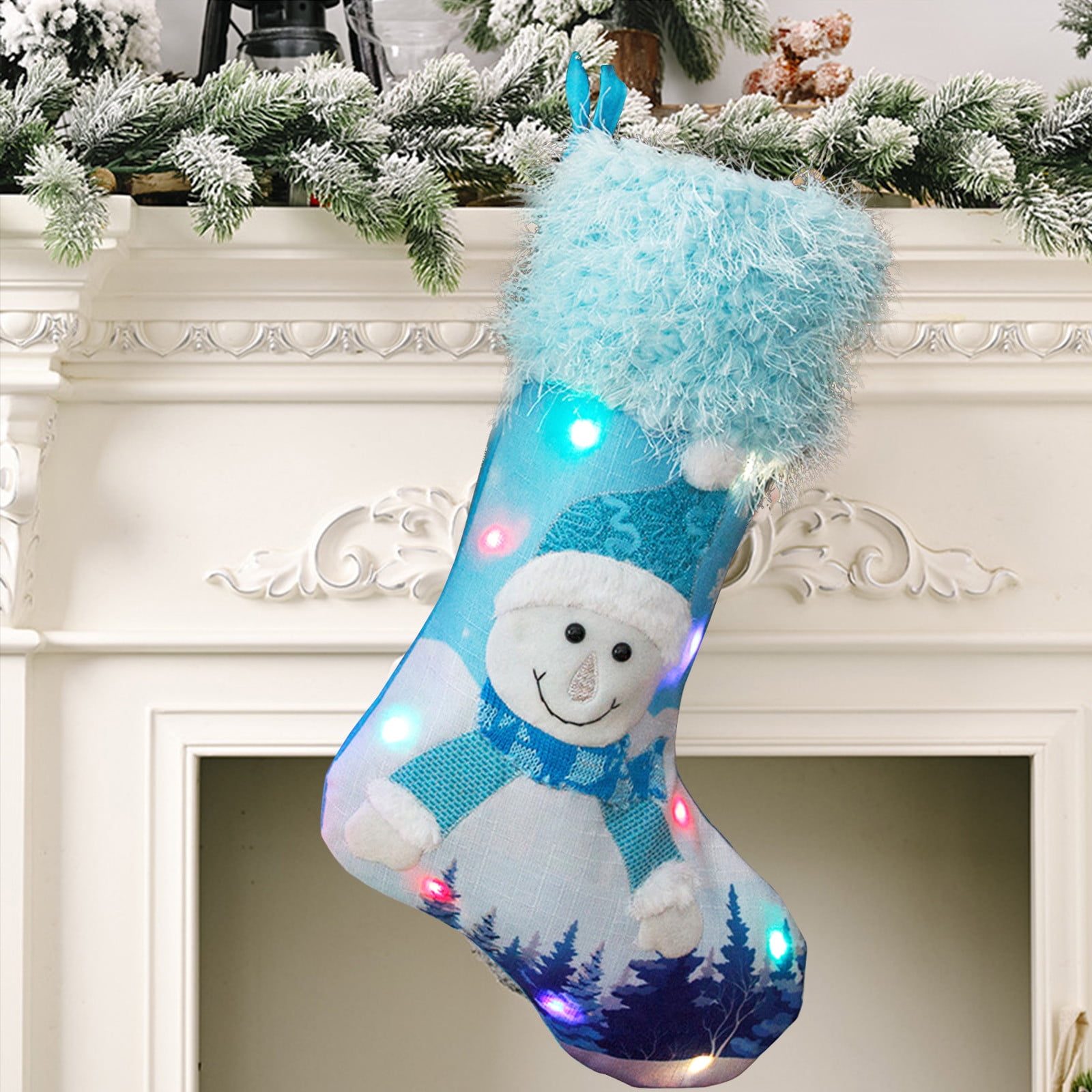 Kehuo Unique Blue Linen Embroidered Stocking Christmas with Lights ...