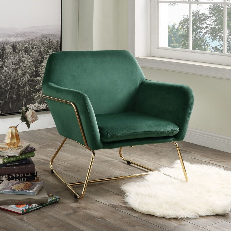 Keira 29.5" Green Velvet Accent Chair - Modern Glam Living Room Seating ...
