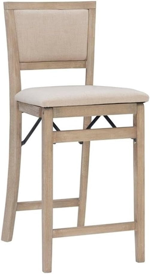 Keira Folding Counter Stool Fabric Padded Back & Seat in Graywash Wood ...