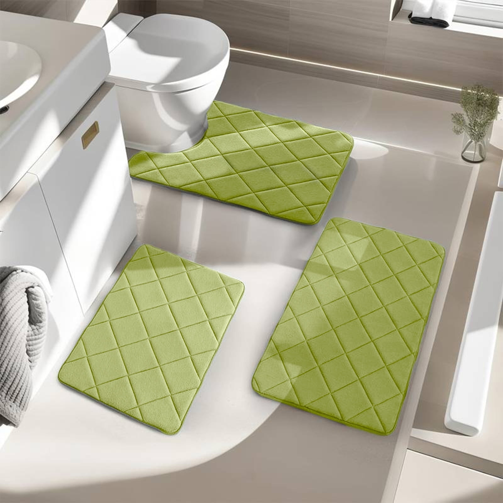 KeirienCC 3Pc Bathroom Rug Sets, Non Slip Memory Foam Bathroom Bath Mat ...