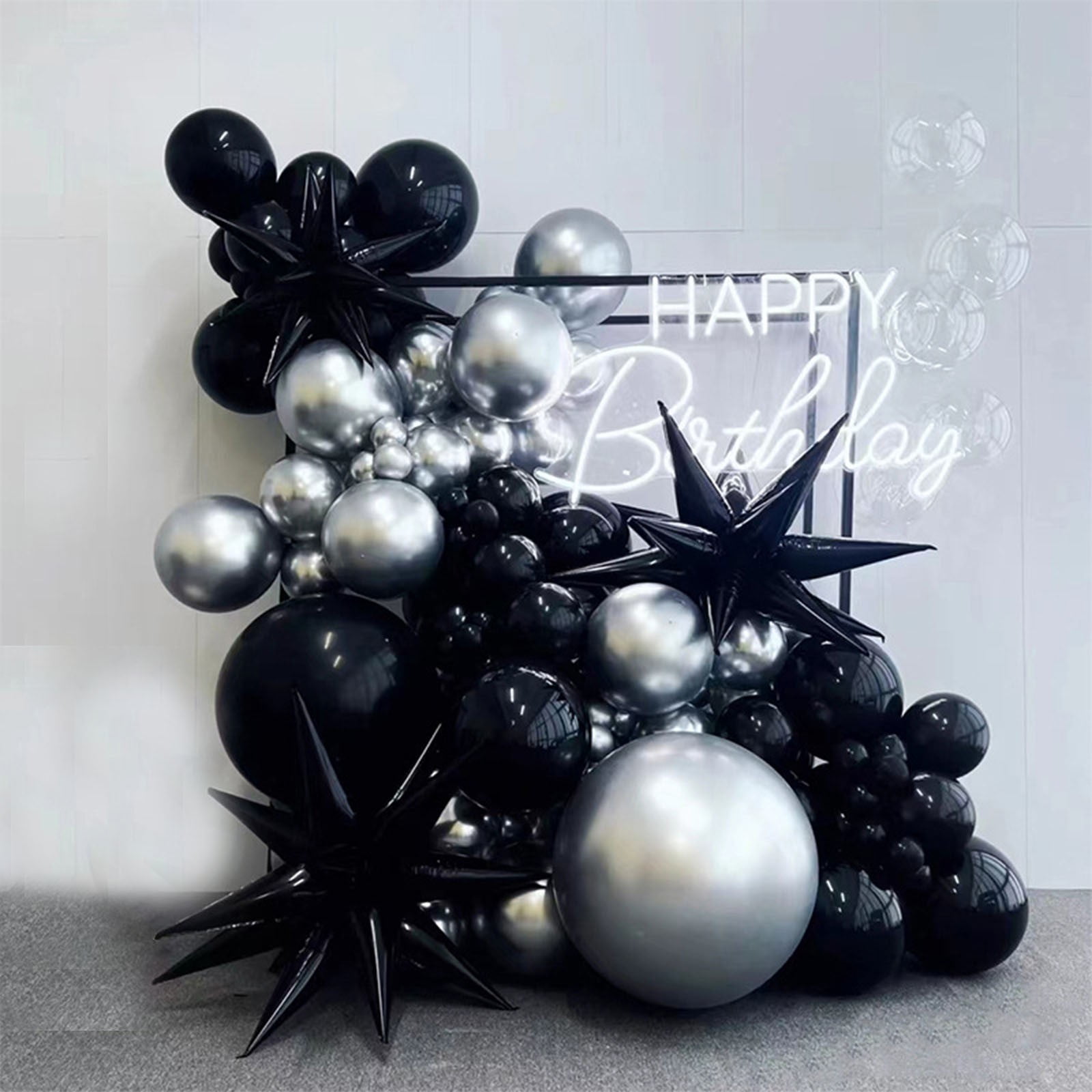 KeirineCC 102PCS Black and Silver Balloons Garland Arch Kit with Stars ...