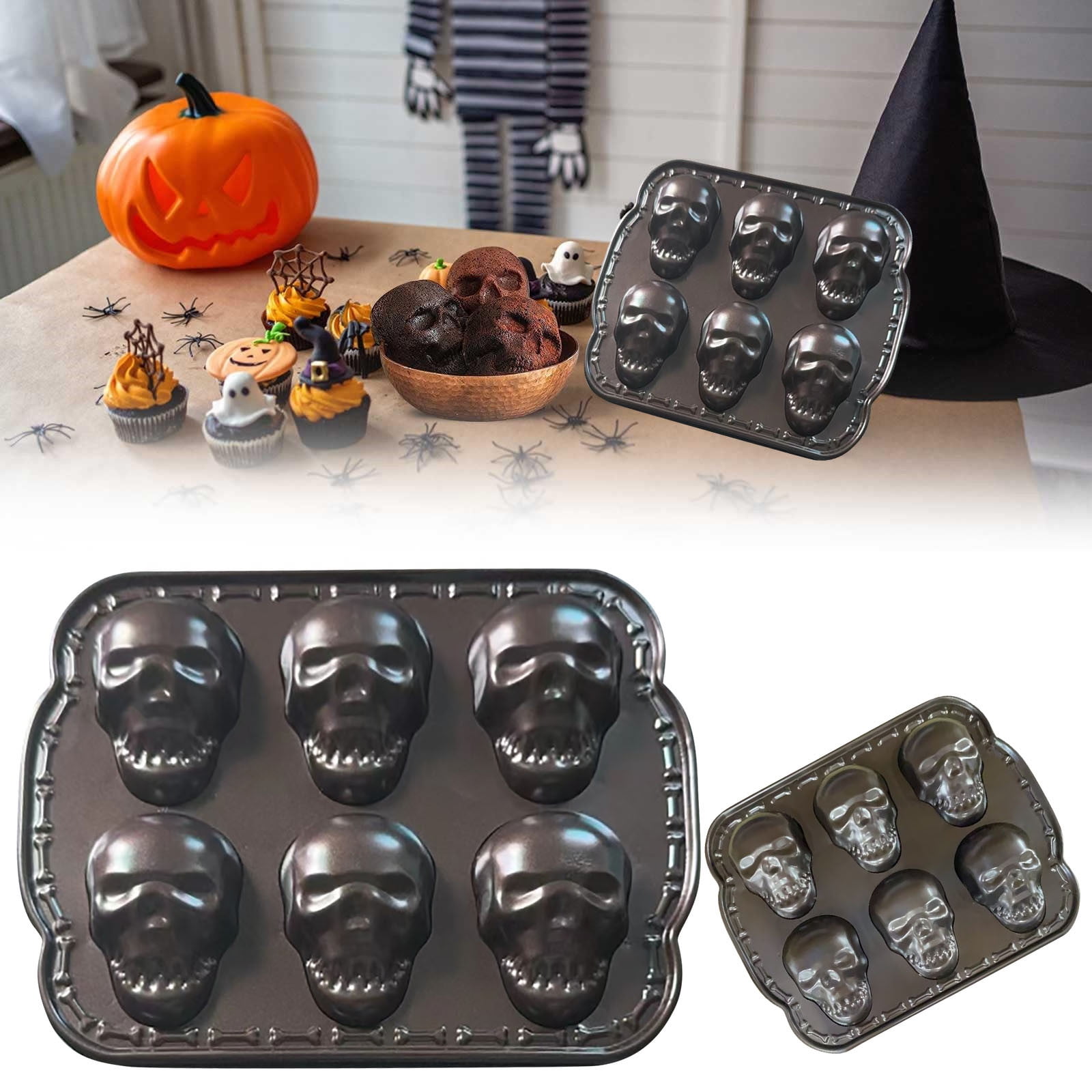 KeirineCC 1PCS Skull Cake Pan,6 Cavity Mold,Pirate Skull Molds For ...