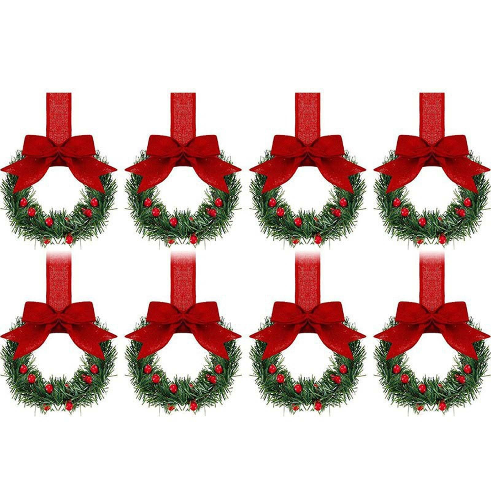 KeirineCC 8PCS Christmas Kitchen Cabinet Wreaths with Ribbon 5.12 Inch ...