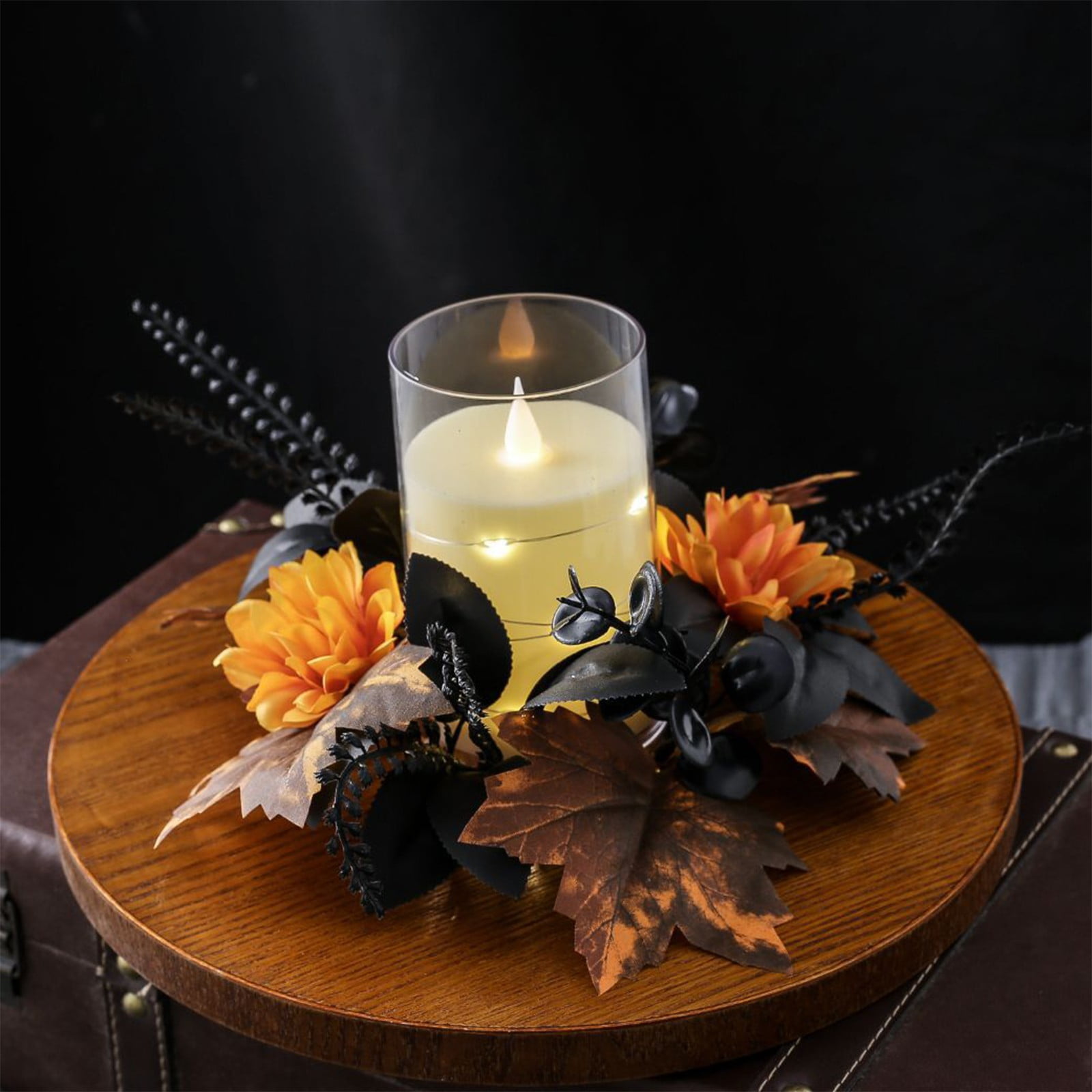 KeirineCC Candle Rings, Halloween Black Candle Rings Wreath for Pillar ...