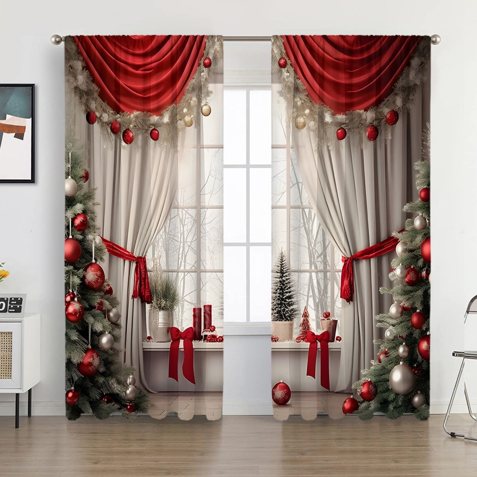 KeirineCC Christmas Curtains 65.3x59 Inch Winter Bedroom Window Drapes ...
