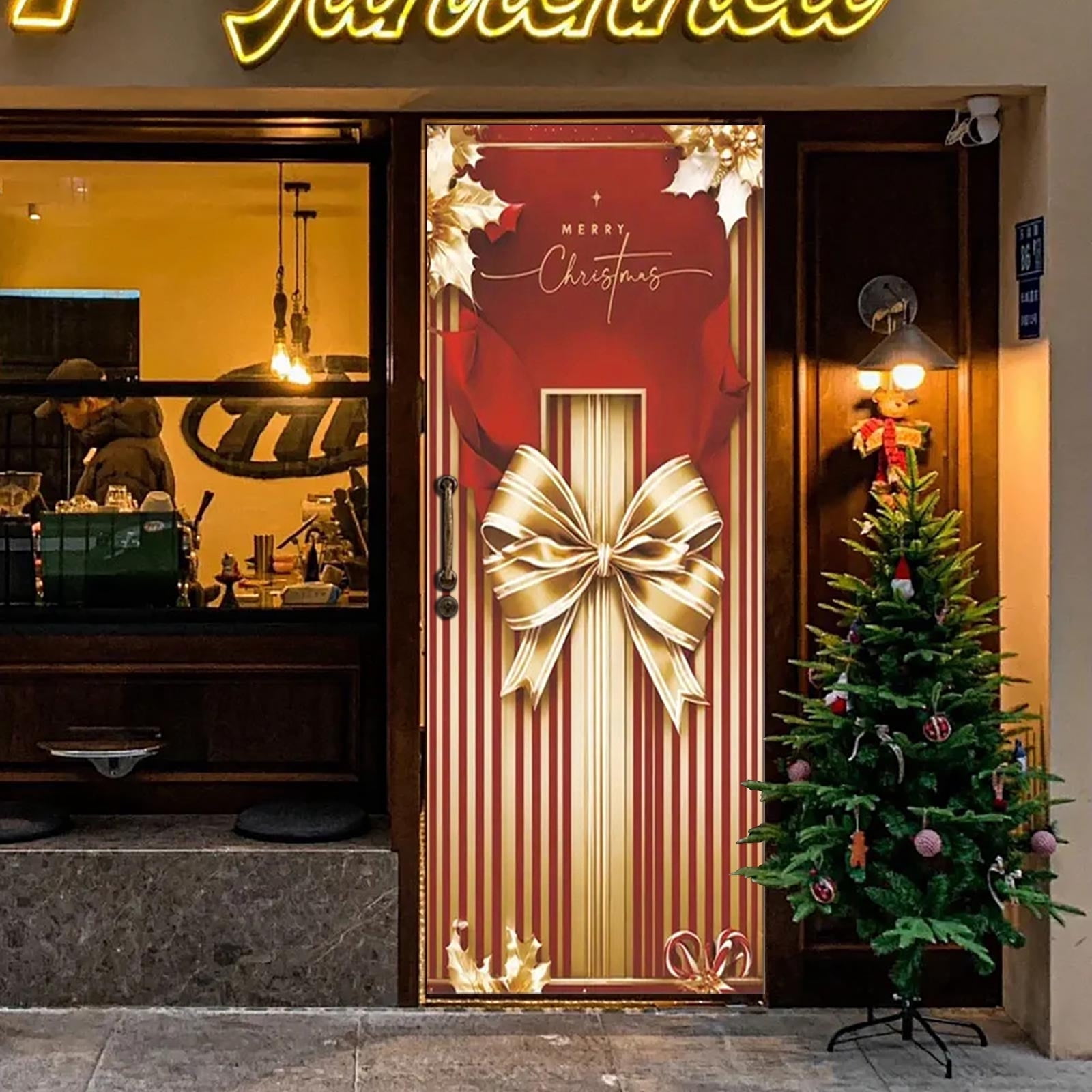 KeirineCC Christmas Front Door Decoration, Christmas Elastic Fabric ...