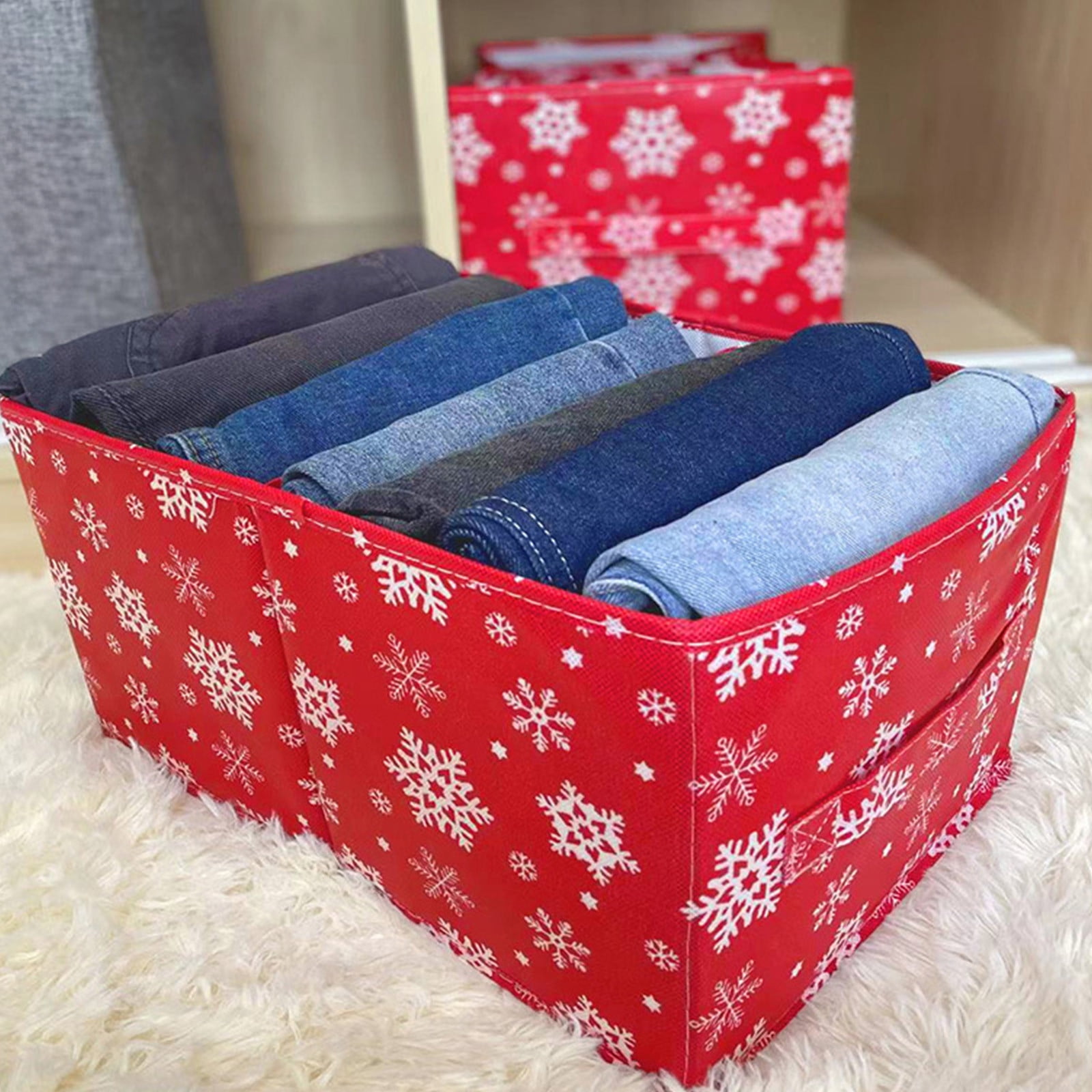 KeirineCC Christmas Snowflakes Storage Bins with Lids and Carrying ...