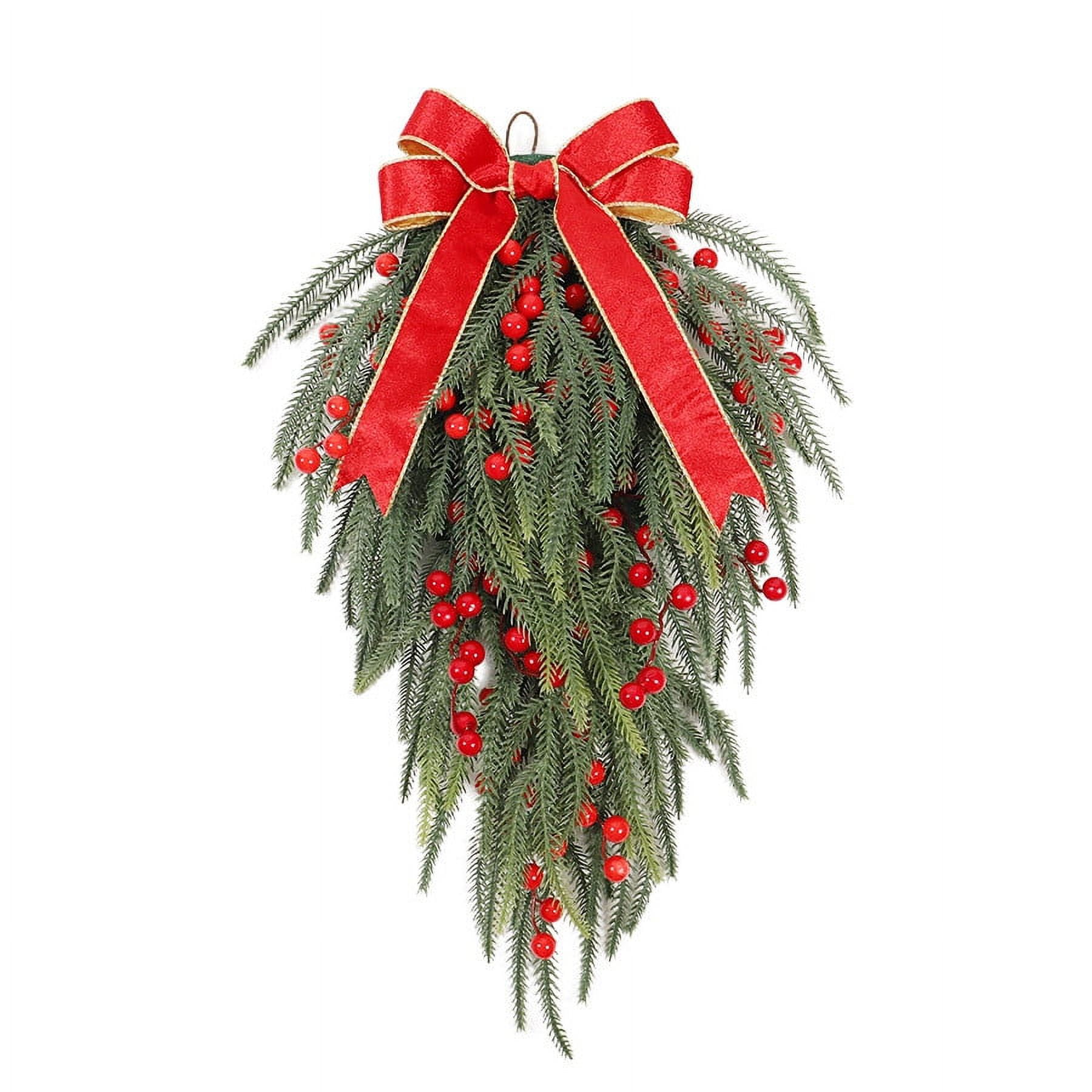 KeirineCC Christmas Teardrop Cedar Swag, Swag Wreath with Red Velvet ...