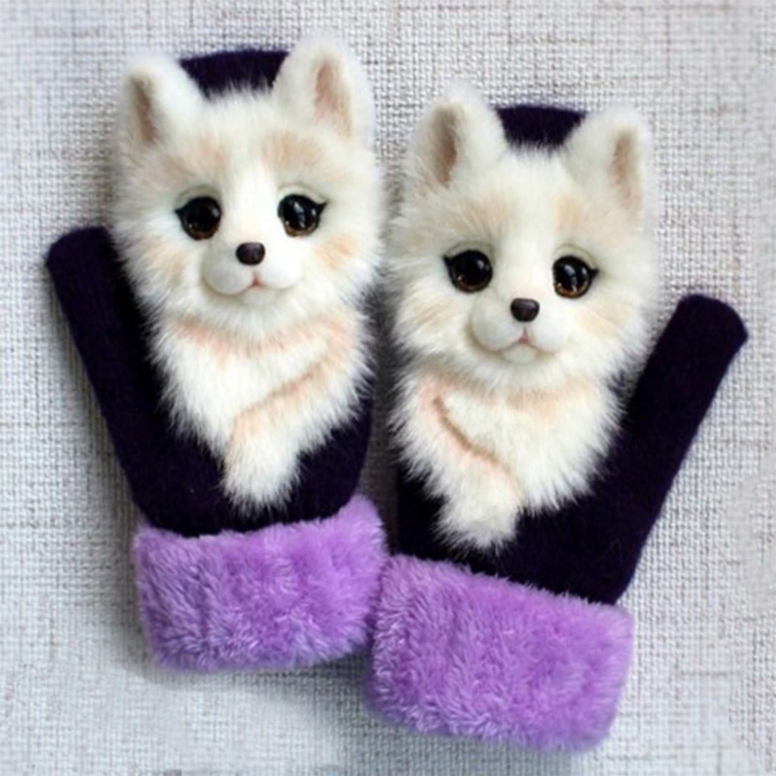 KeirineCC Cute Animal Mittens, Handmade Knitted Plush Animal Mittens ...