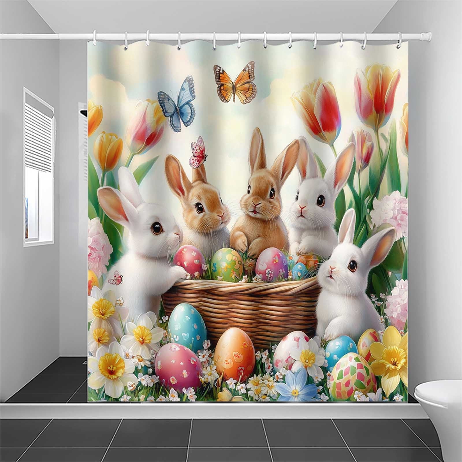 KeirineCC Easter Shower Curtain Happy Easter, Funny Rabbit Bunny ...