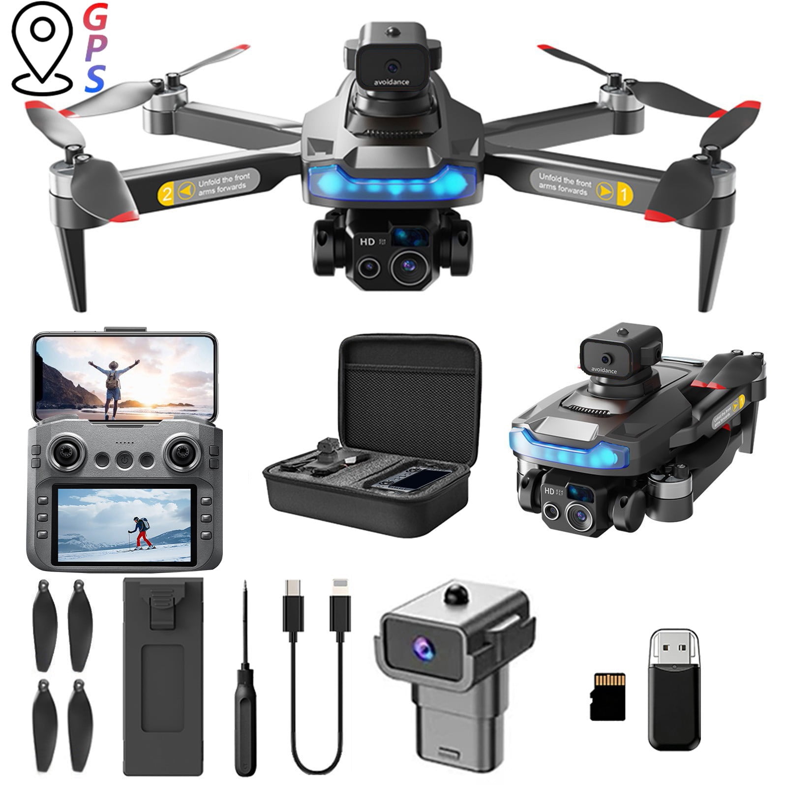KeirineCC GPS Drone With 4.5 Inches Screen Remote Control Brushless ...