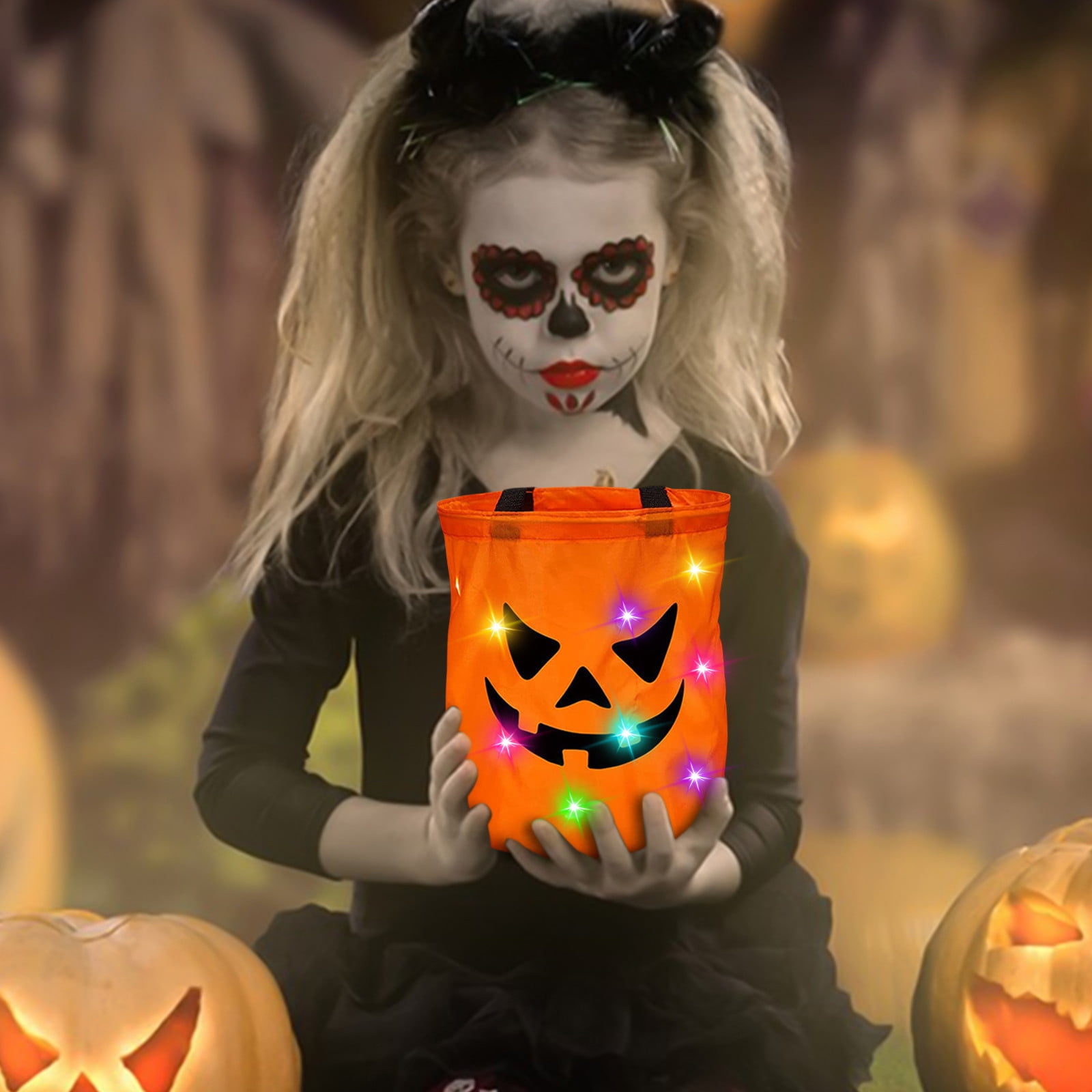 KeirineCC Halloween Pumpkin Bucket, Halloween Bags LED Candy Bags ...