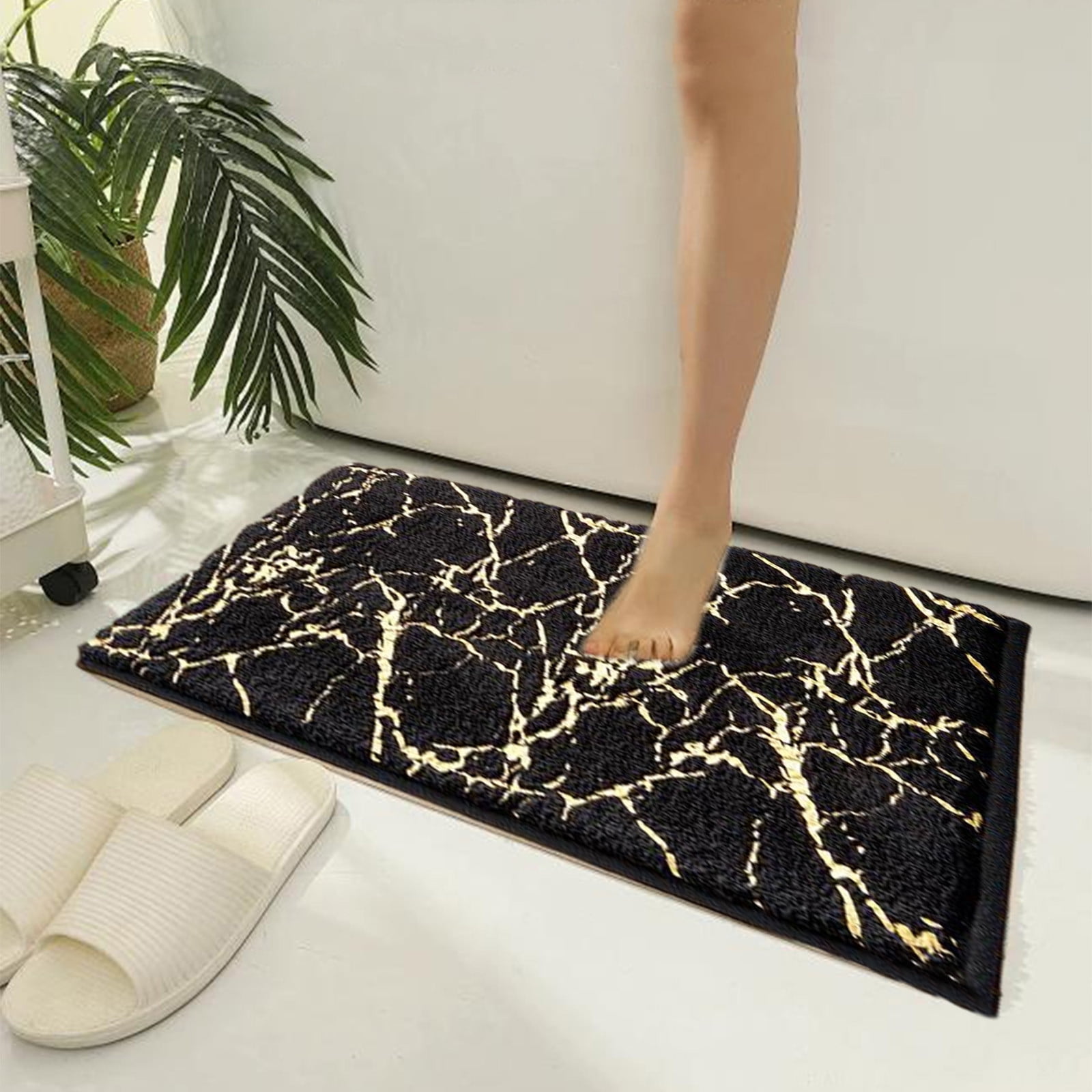 KeirineCC Marble Bathroom Rug, Black and Gold Decor Bathroom Rugs, Non ...
