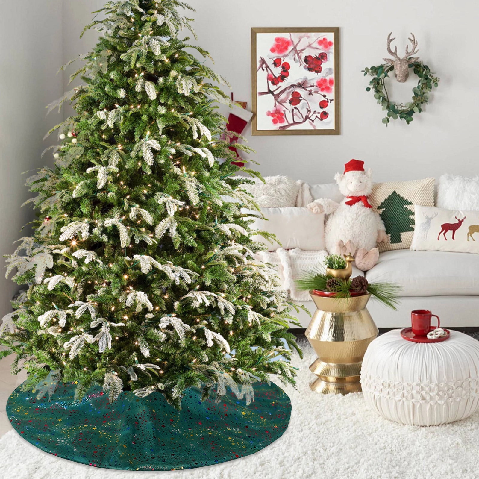 KeirineCC Mini Star Sequin Tree Skirt 35 Inches Emerald Green Christmas ...