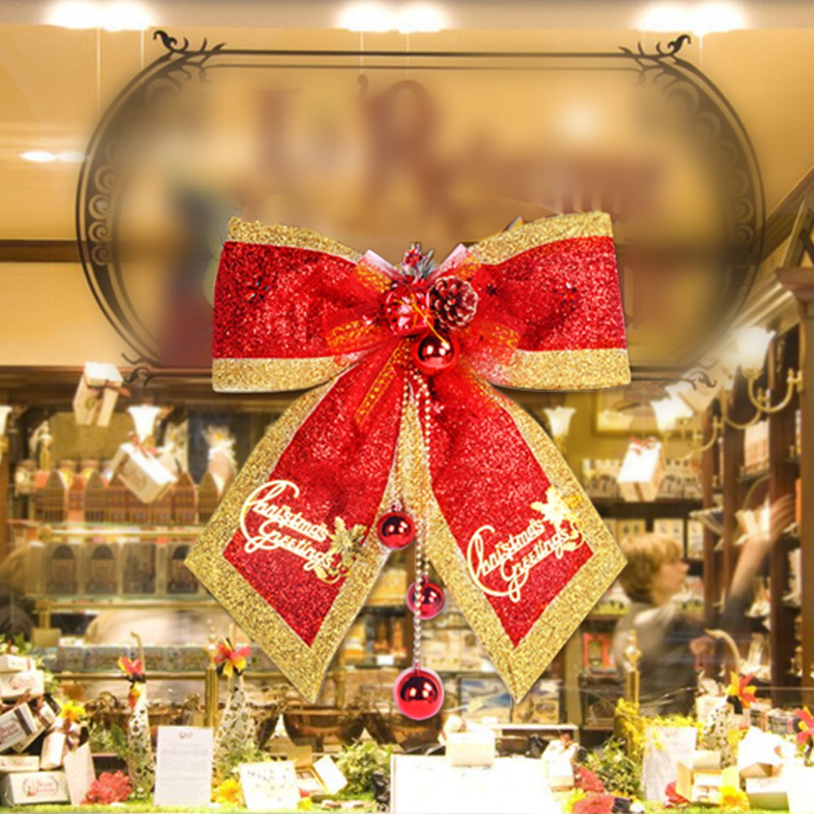 KeirineCC Red Christmas Glitter Bows, 11.8x13.7inch Christmas Bows for ...