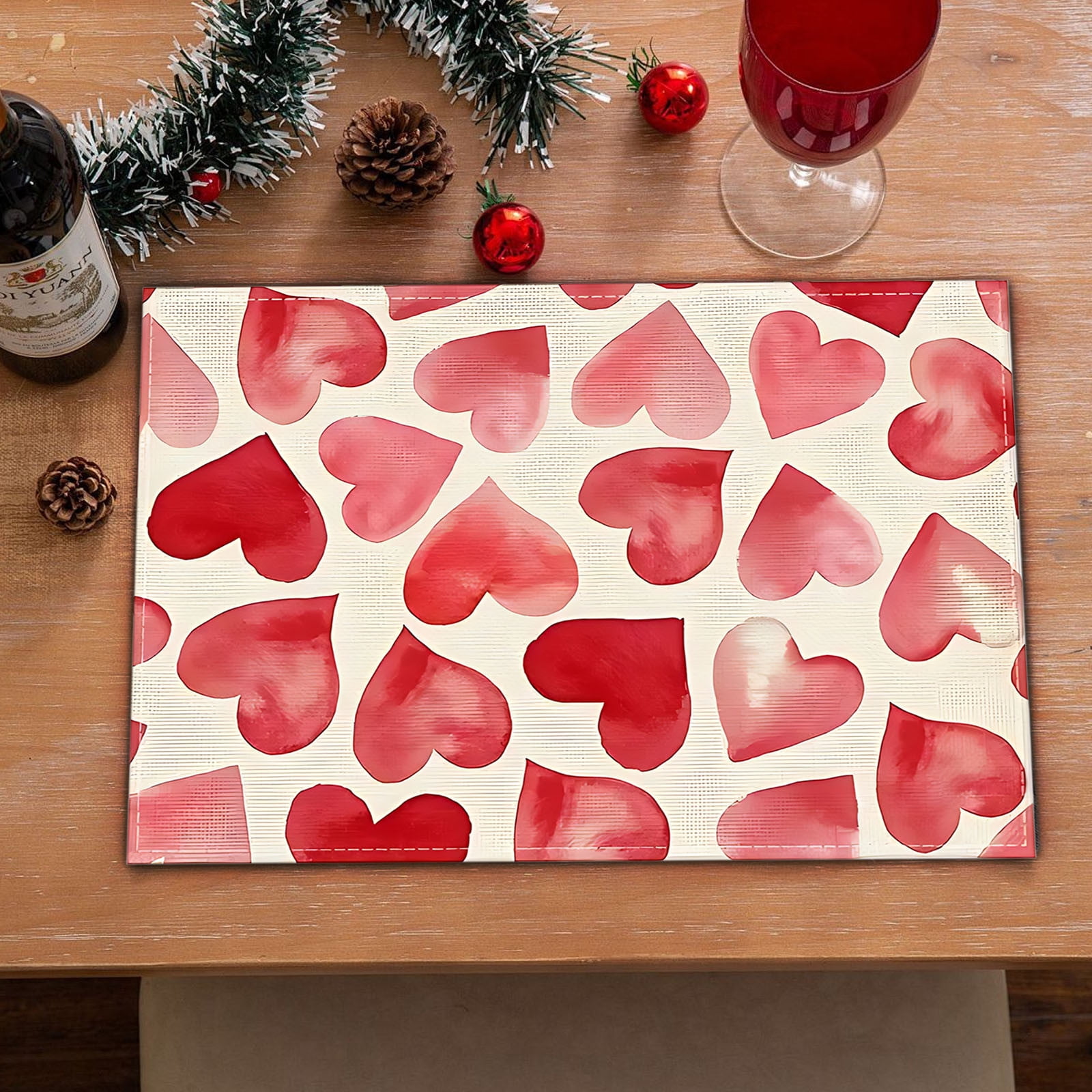 KeirineCC Valentine's Day Placemats, 12x18 Inches Red Love Heart Table ...