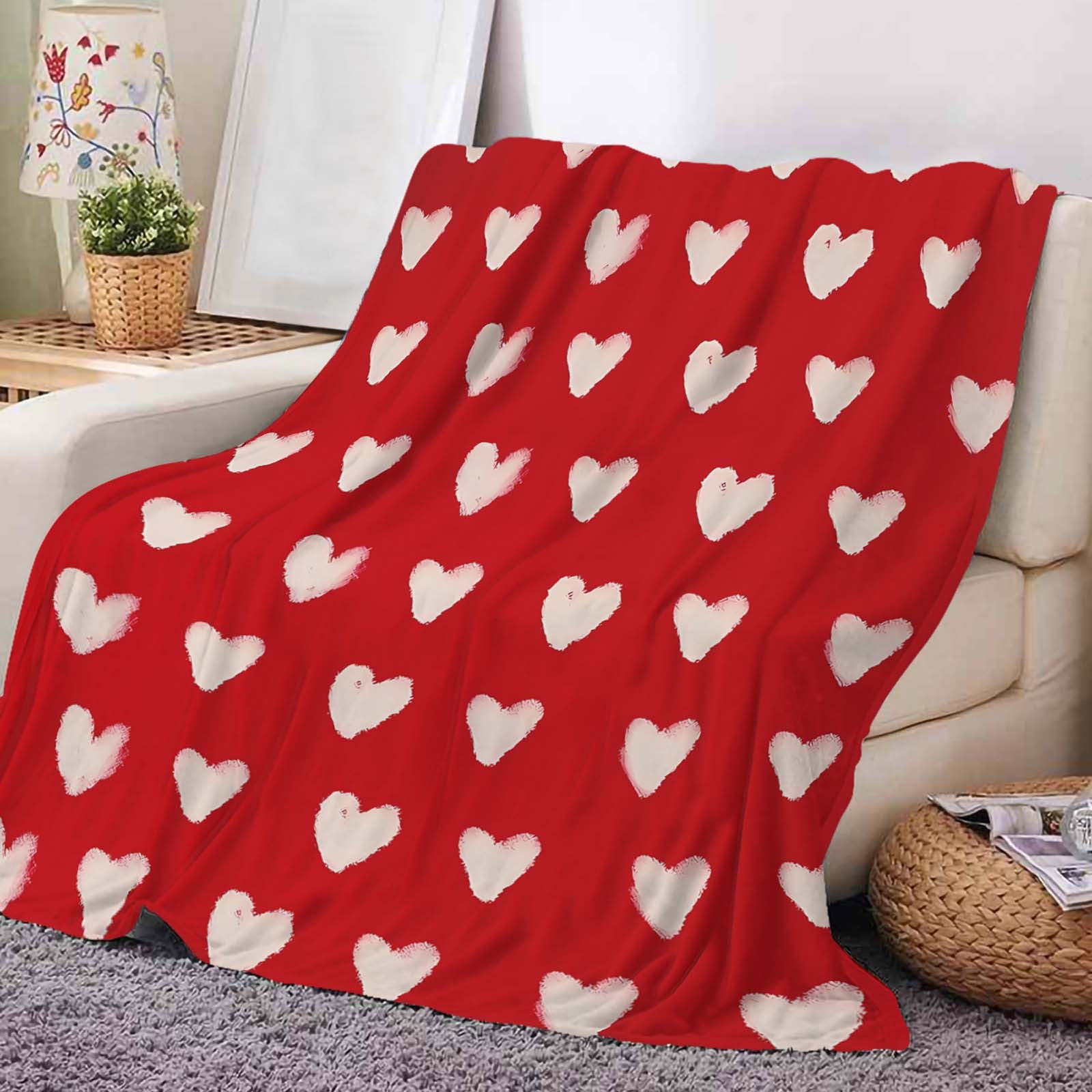 KeirineCC Valentine's Day Throw Blanket Red Pink Heart Plaid Fuzzy ...