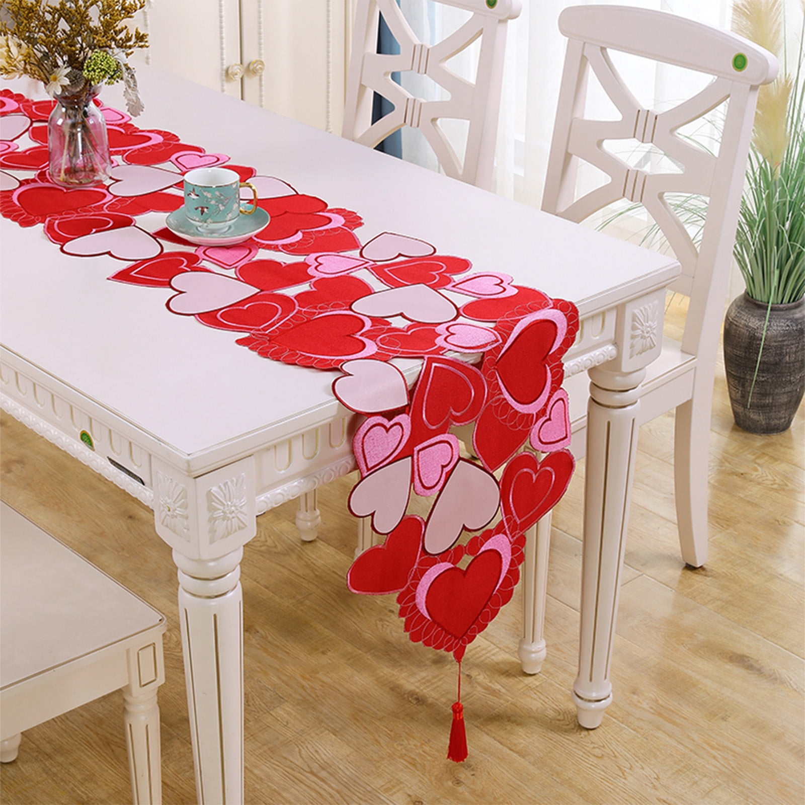 KeirineCC Valentines Day Table Runner, Embroidered Red Heart with ...