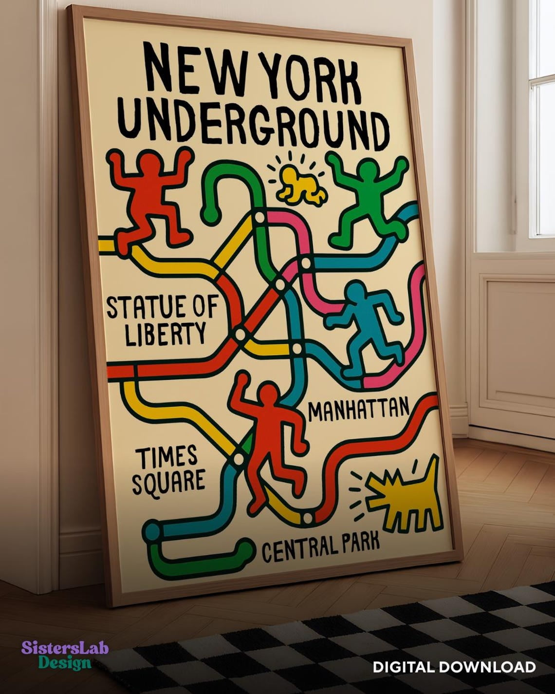 Keith Haring Style New York Underground Map : Abstract Subway Pop Art ...