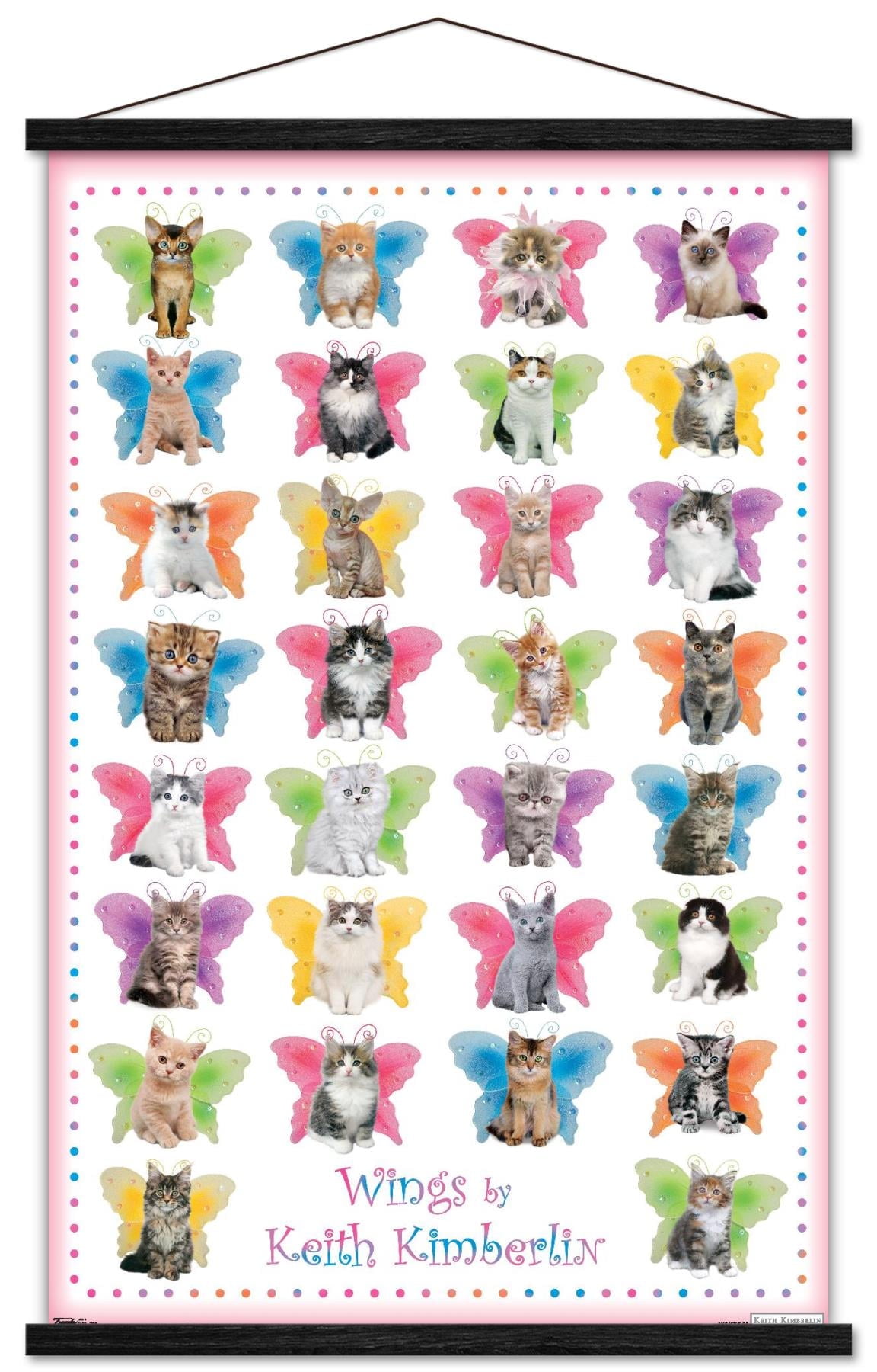Keith Kimberlin - Kittens with Butterfly Wings Wall Poster with Wooden ...