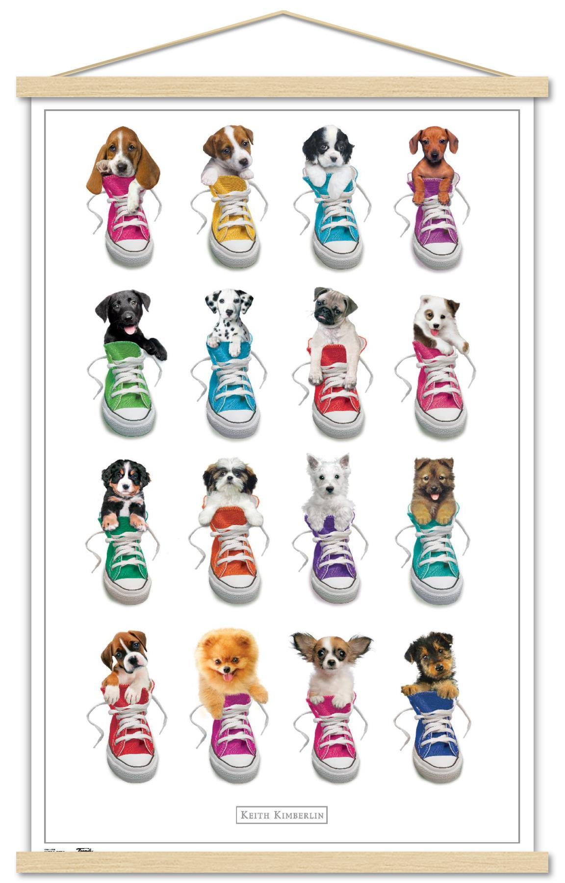 Keith Kimberlin - Puppies in Shoes Wall Poster with Wooden Magnetic ...