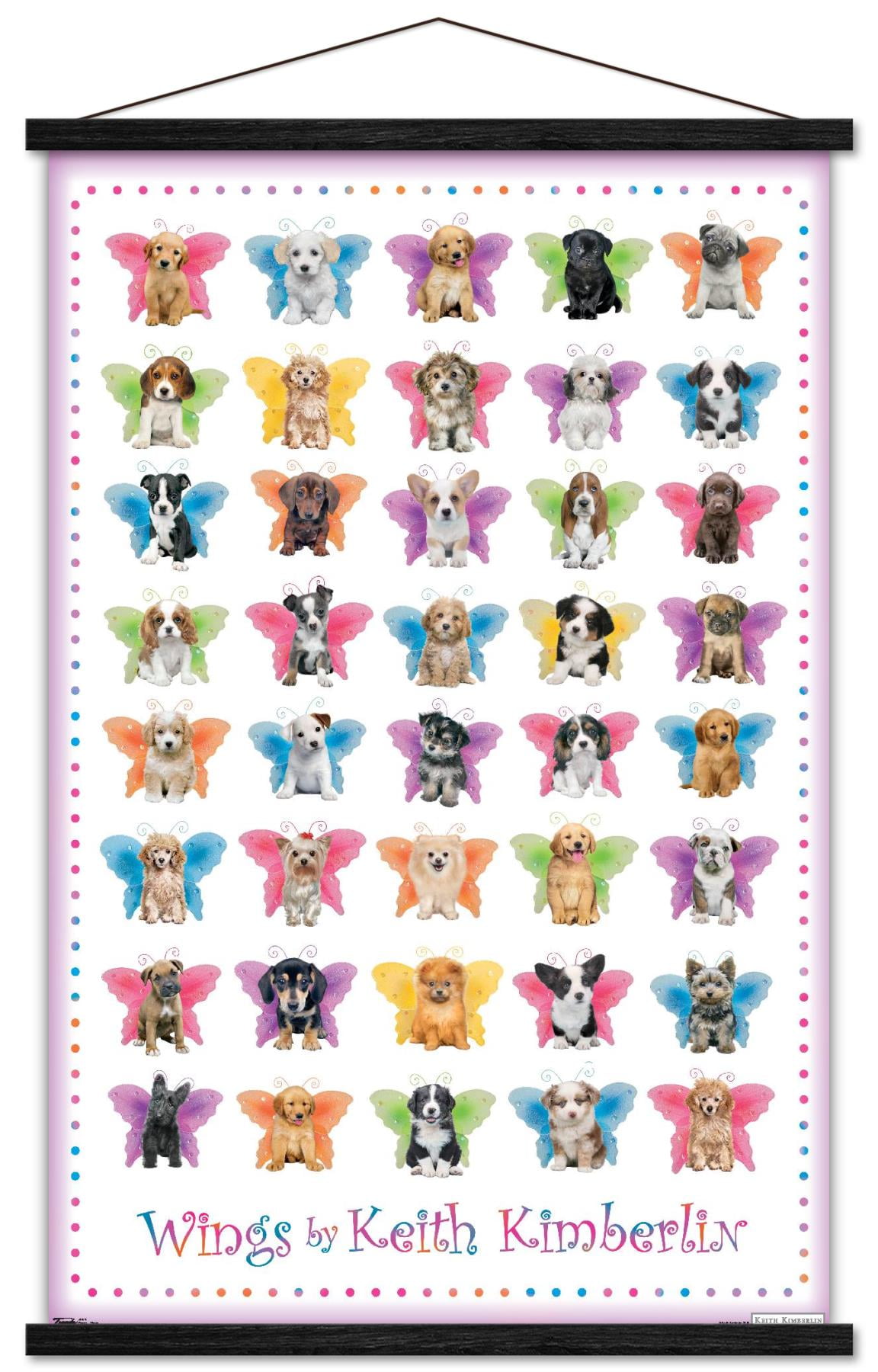 Keith Kimberlin - Puppies with Butterfly Wings Wall Poster with Wooden ...