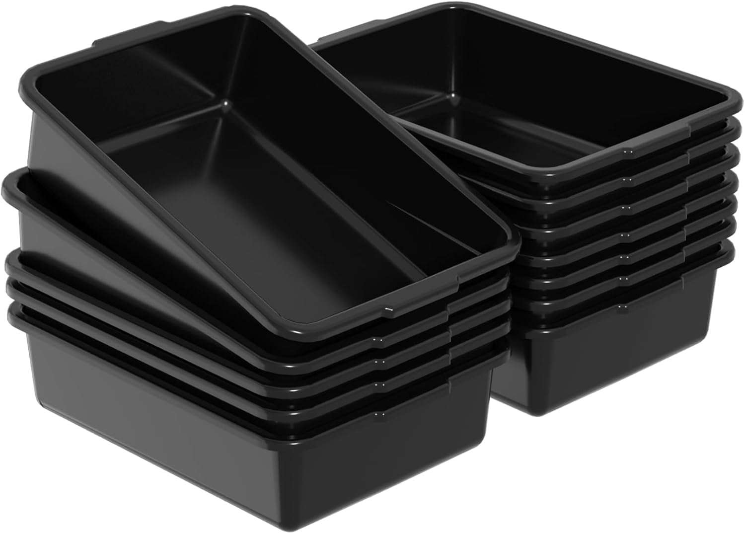 Kekow 12-Pack Plastic Bus Box, 13 L Commercial Bus Tubs, Black ...