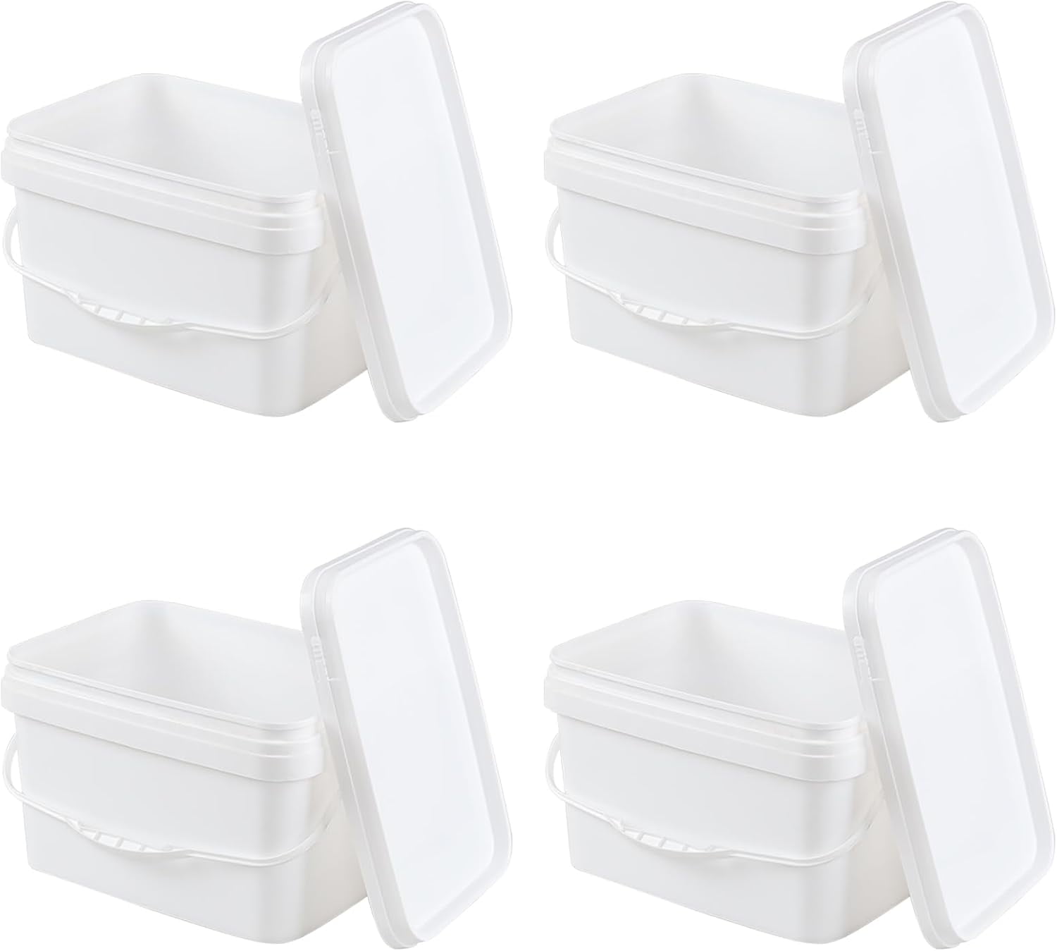 Kekow 4 Pack 3 Gallon Rectangle Plastic Bucket with Lid, Square Utility ...