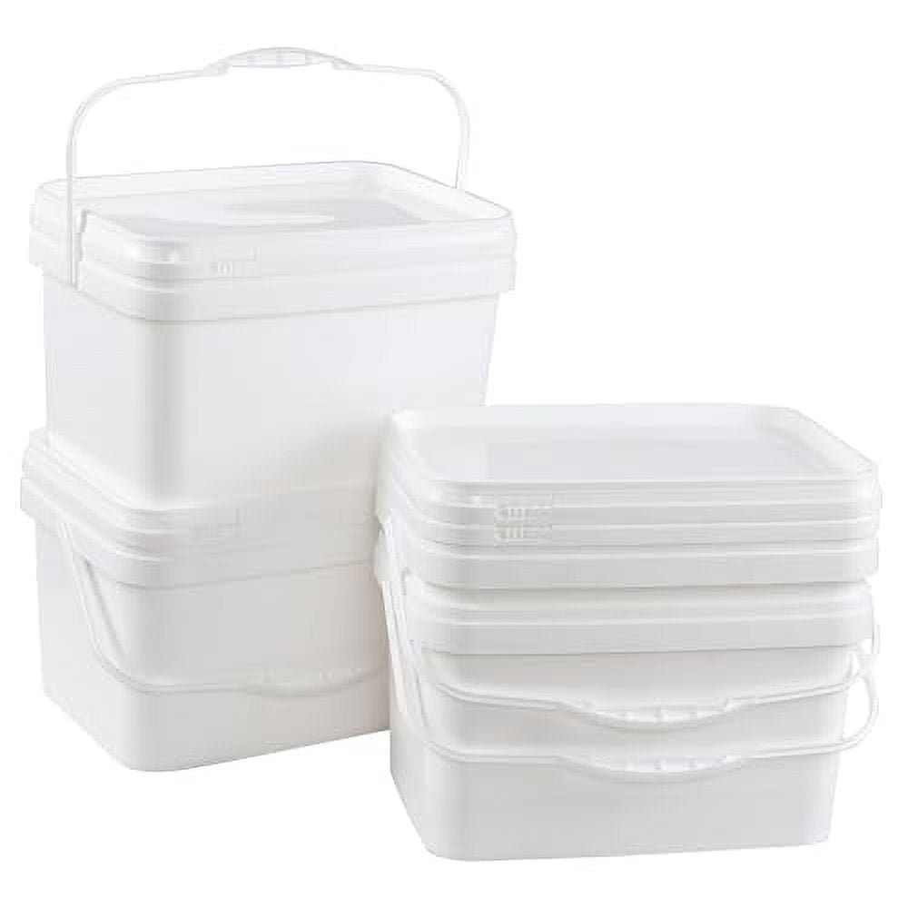 Kekow 4 Pack 3 Gallon Rectangle Plastic Bucket with Lid, Square Utility Food Bucket Pail with ...