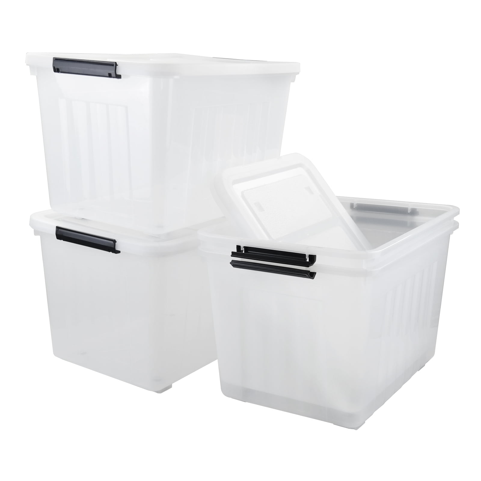 Kekow 4-Pack 70 L Clear Large Storage Box, Plastic Latch Box with ...