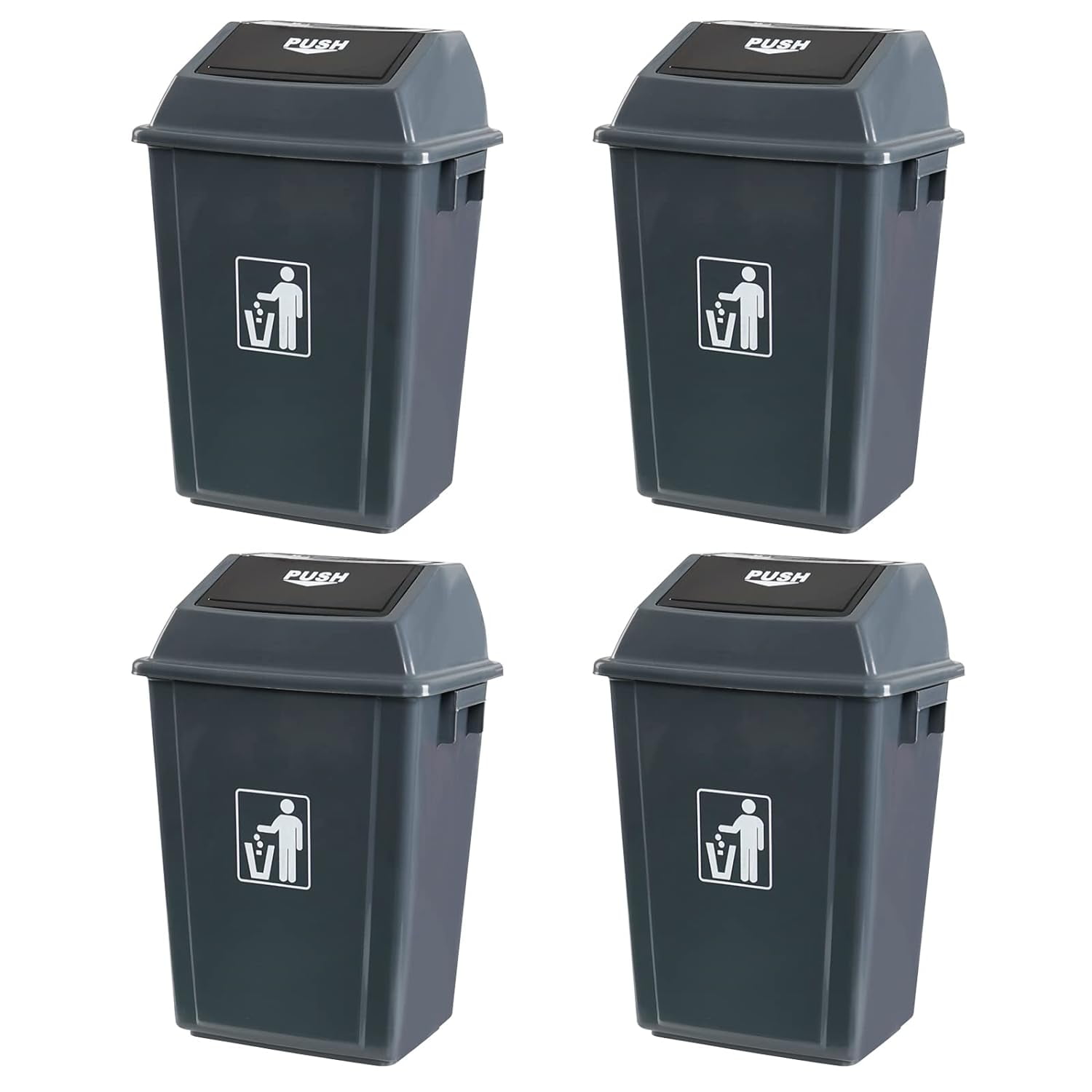 Kekow 4-Pack Plastic Garbage Can with Lid, Gray Trash Can, 13 Gallon ...