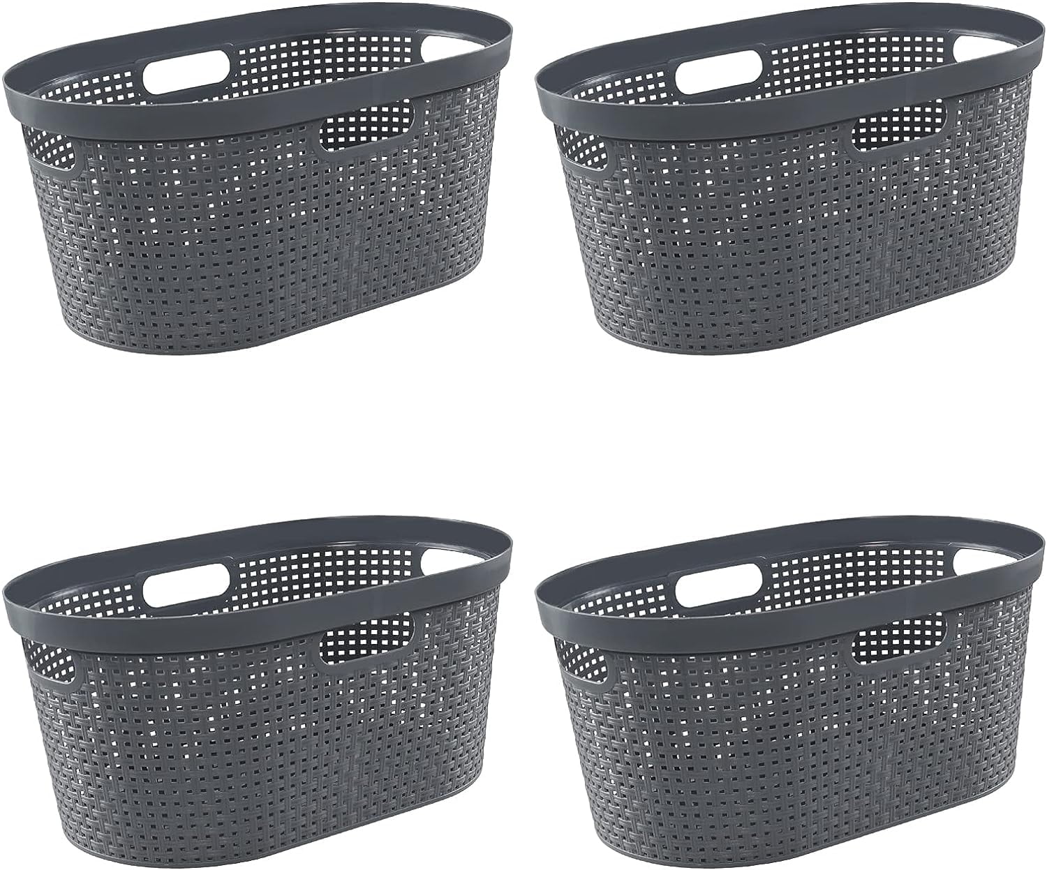 Kekow 4-Pack Plastic Laundry Hamper, Gray Clothes Basket/Large Storage ...