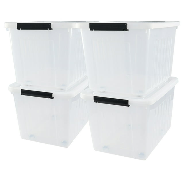 Kekow 45 L Clear Large Storage Box, Plastic Latch Box with Wheels, 4 ...