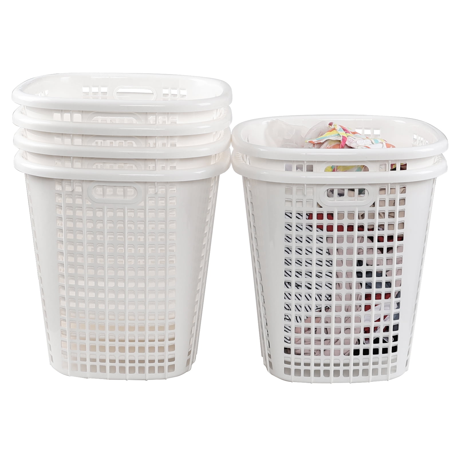 Kekow 45 L Large Storage Basket, 6-Pack Plastic Laundry Hamper, White ...