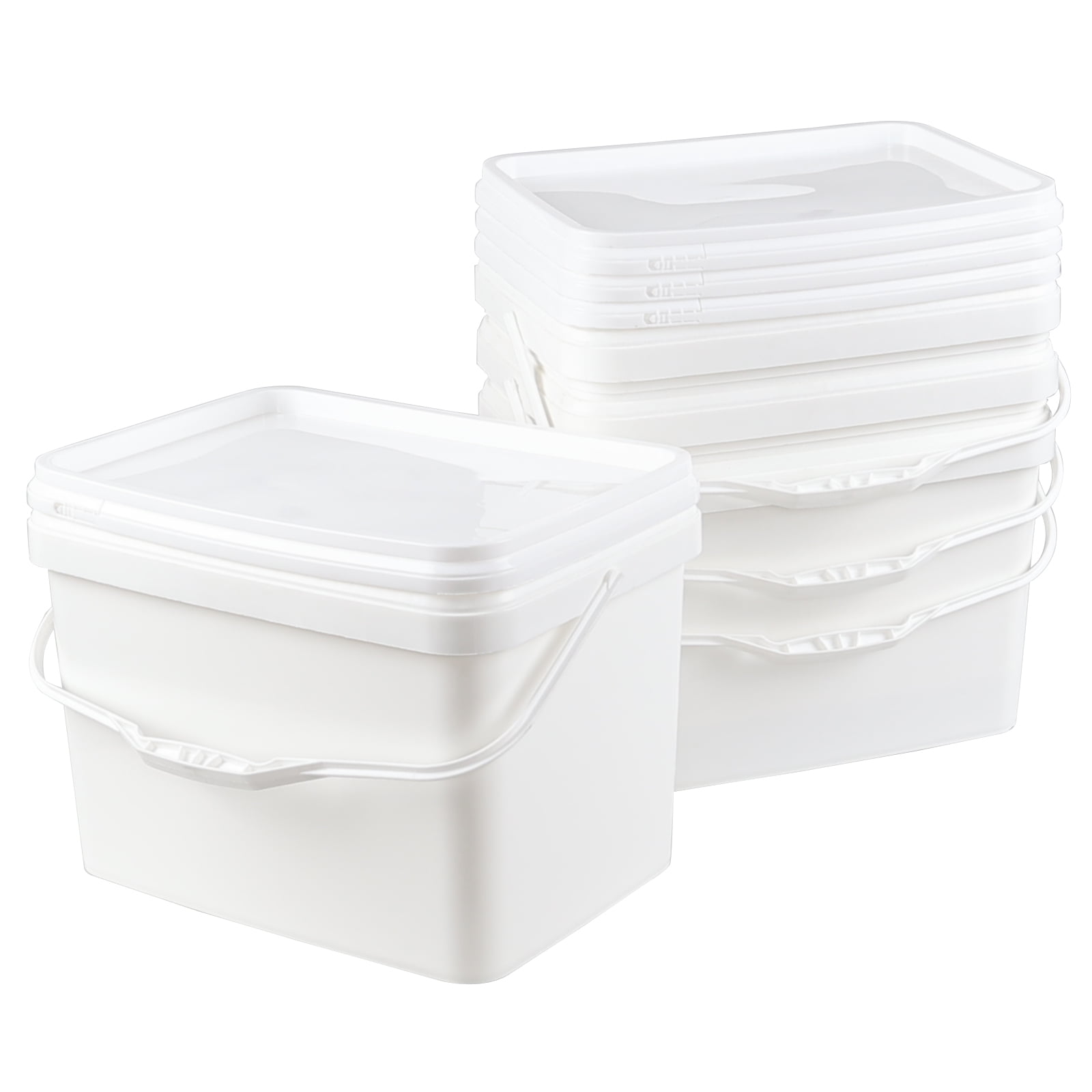 Kekow 5 Gallon White Square Food Plastic Bucket with Lid, 4 Pcs Utility ...