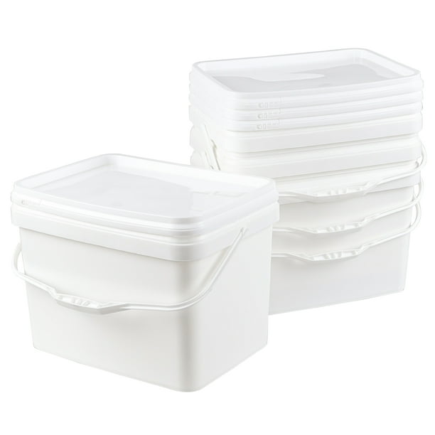 Kekow 5 Gallon White Square Food Plastic Bucket with Lid, 4 Pcs Utility ...