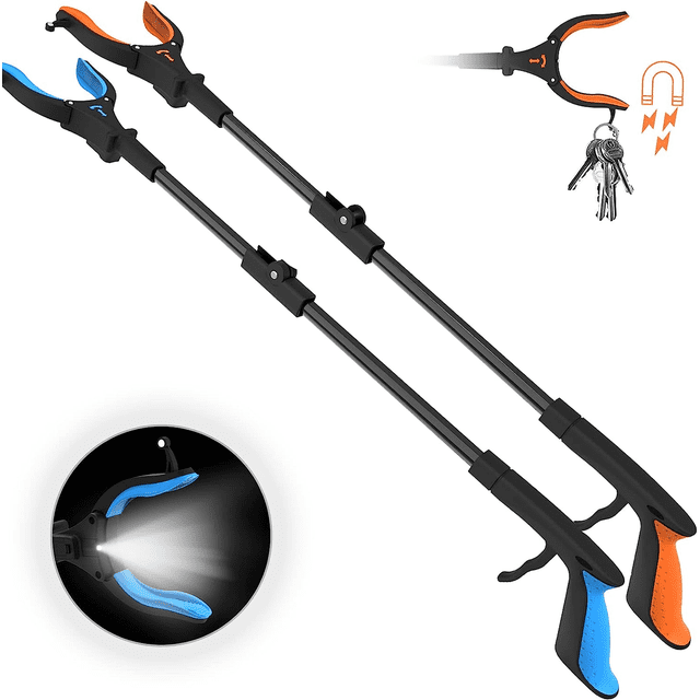 Kekoy 2 Pack Reacher Grabber Tool, 32" Foldable Claw Grabber with Light ...