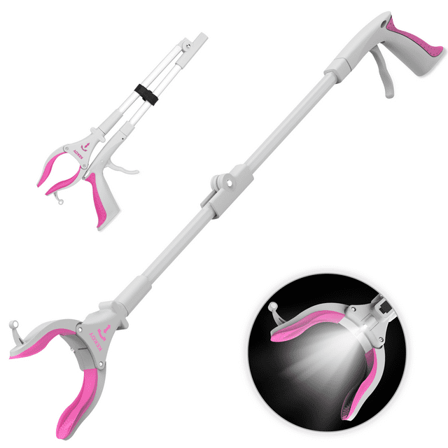 Kekoy 32'' Folding Grabber Reacher Tool with Light, 360° Rotating Jaw ...