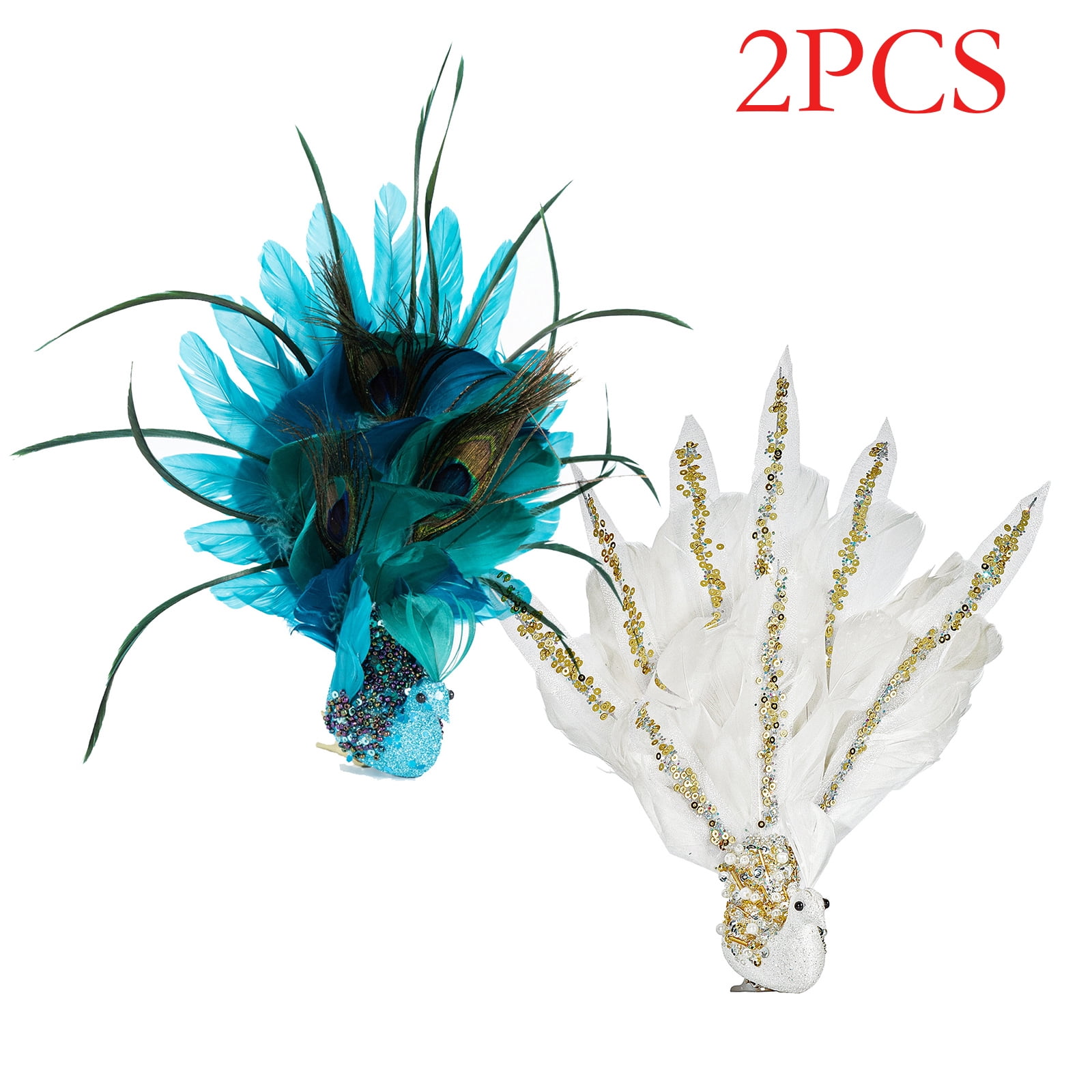 KelaJuan Faux Peacock Ornaments Glitter Blue Peacock Ornaments ...