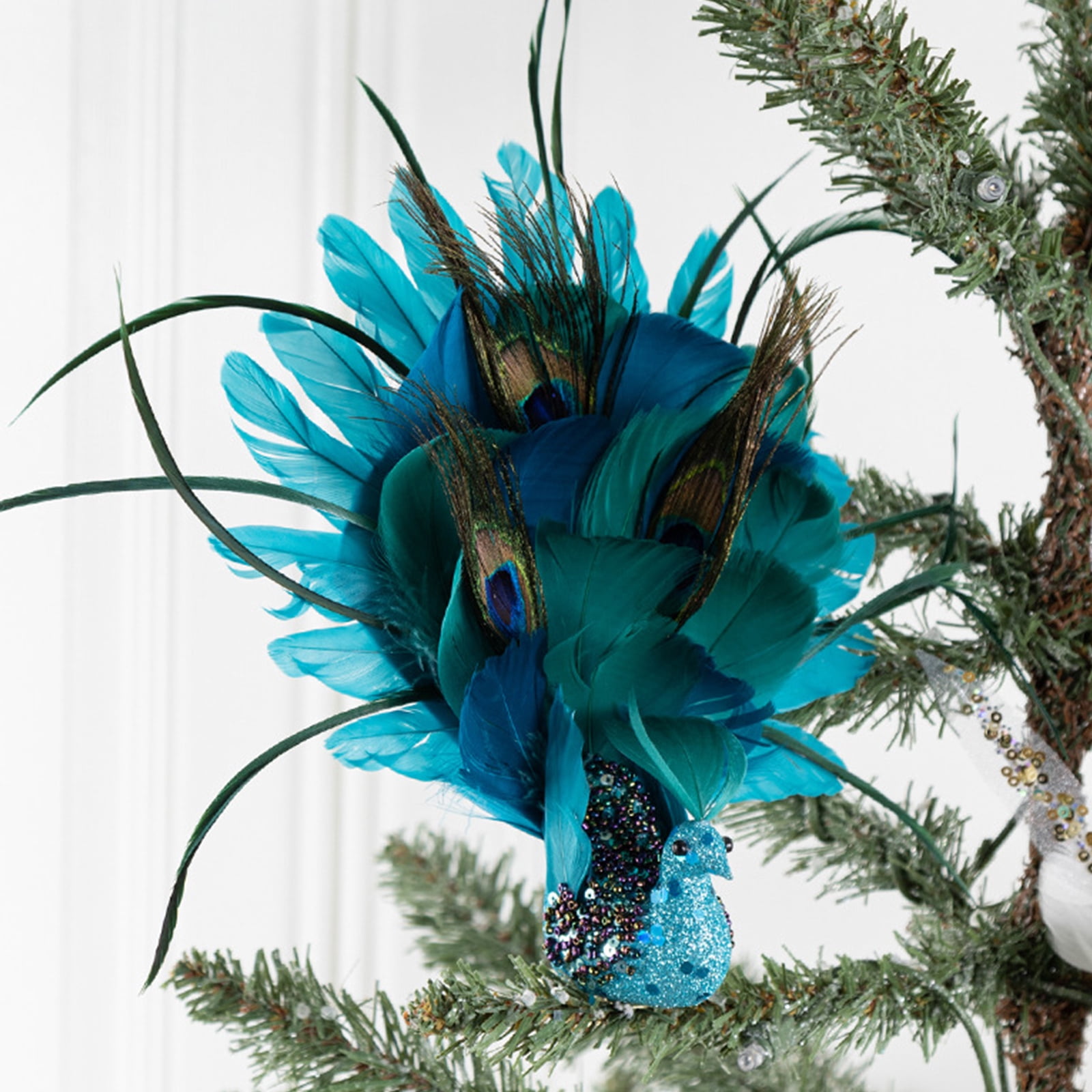 KelaJuan Faux Peacock Ornaments Glitter Blue Peacock Ornaments ...