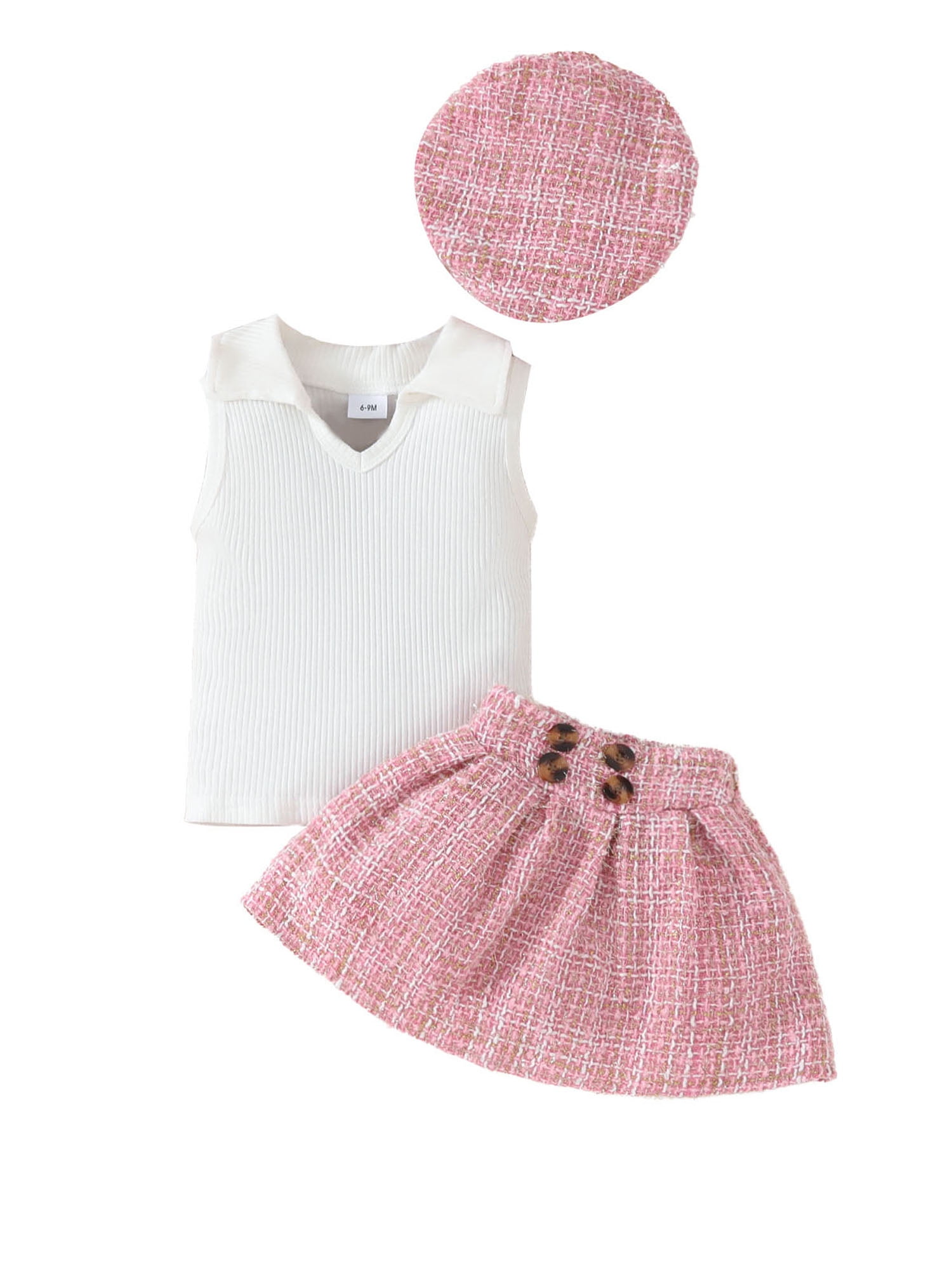 KelaJuan Girls Summer 3 Piece Outfits Cute White Sleeveless Ribbed Tank ...