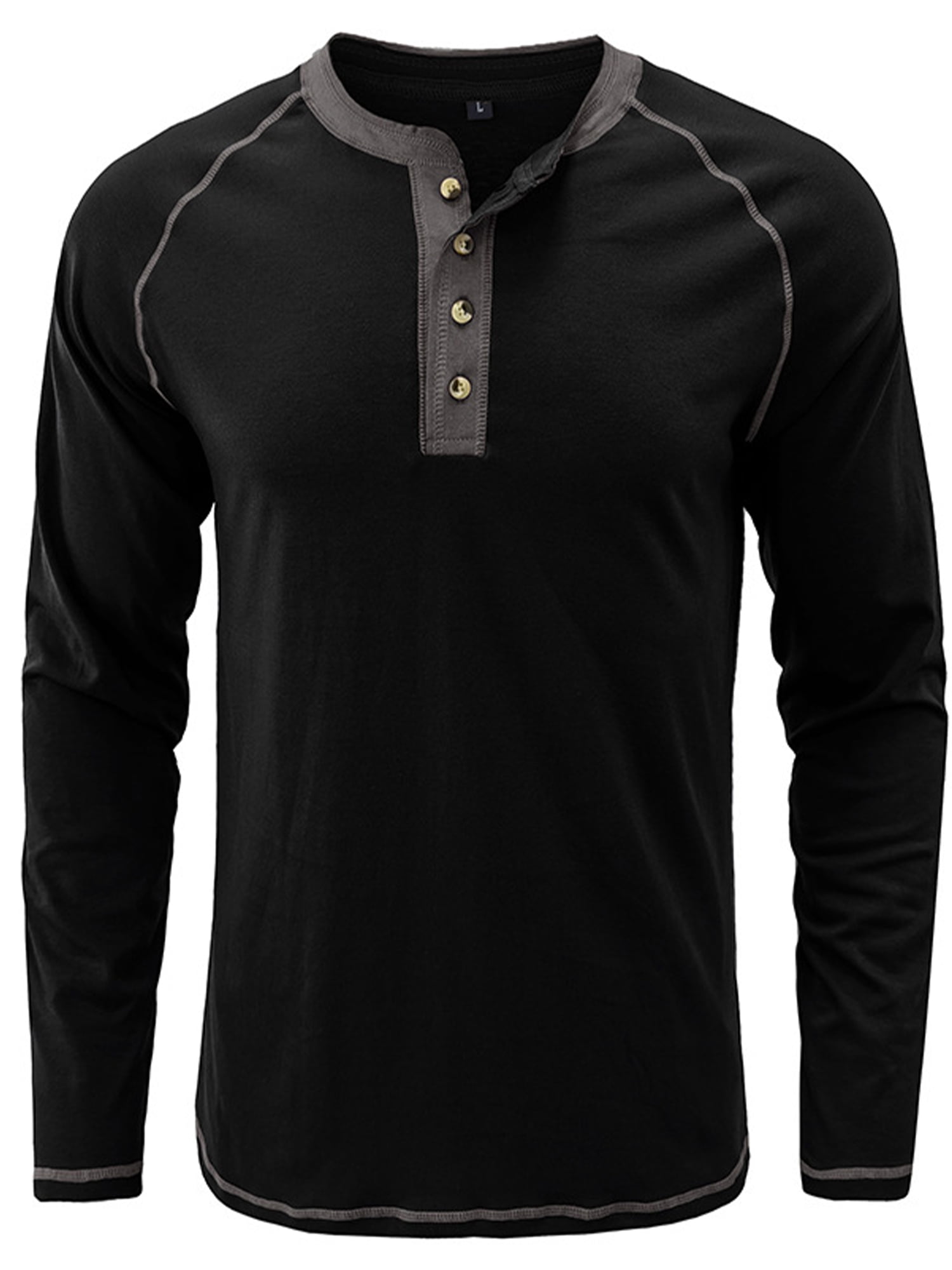 KelaJuan Men's Henley Shirts Casual Long Sleeve Contrast Stitch Button ...