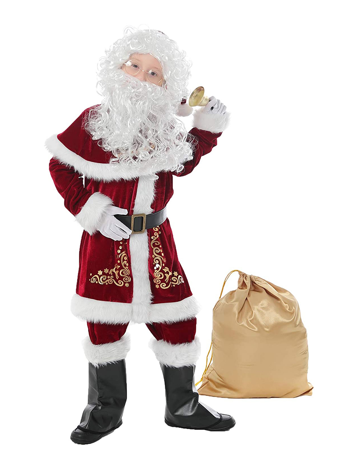 KelaJuan Santa Claus Costume Set, Hat+Shawl+Top Shirt +Loose Pants ...