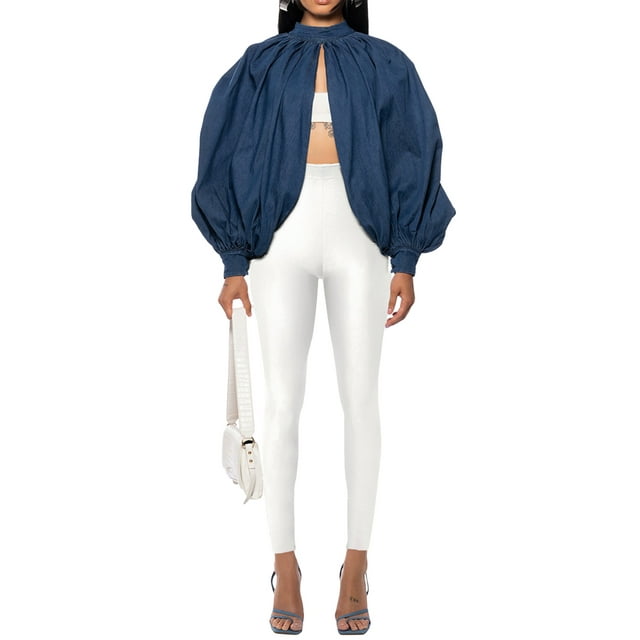 KelaJuan Women Denim Shrug Fashion Solid Color Backless Crop Tops Long ...